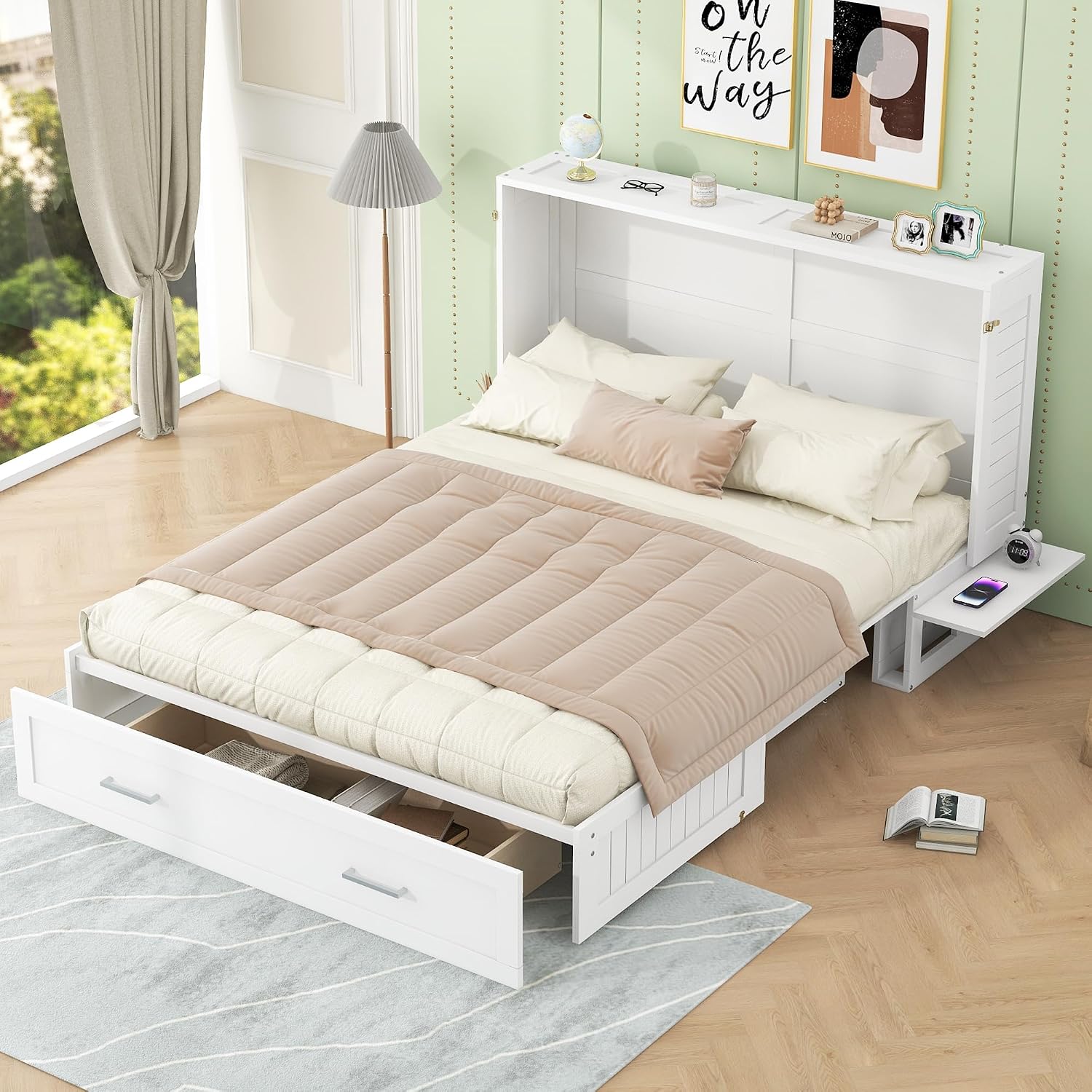 Amazon.com: Ball & Cast Mobile Murphy Bed Queen Size with A Big Storage ...