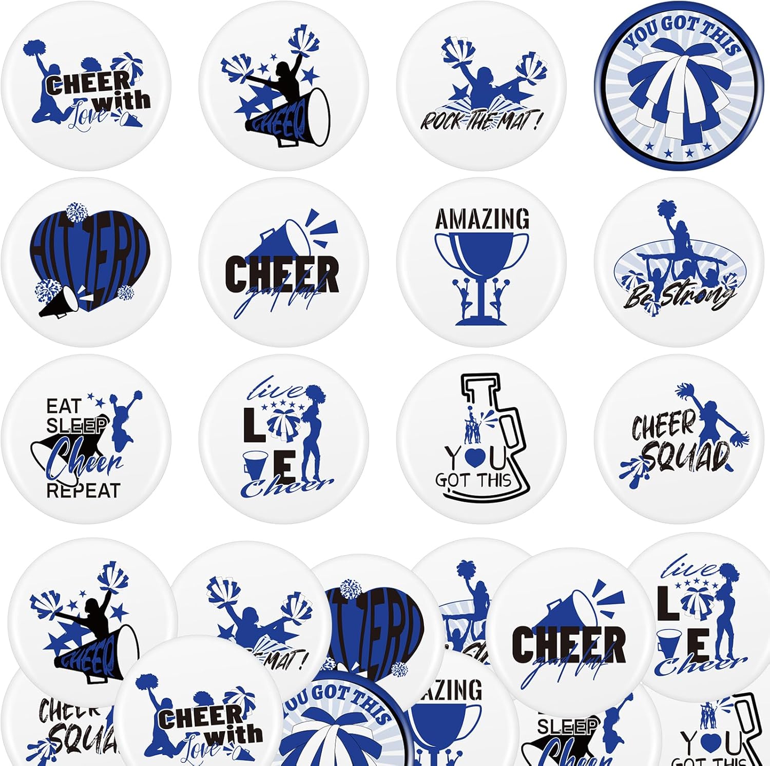 Amazon.com: Tellegloww 24 Pcs Cheerleader Buttons Pins Bulk Mini Cheer ...