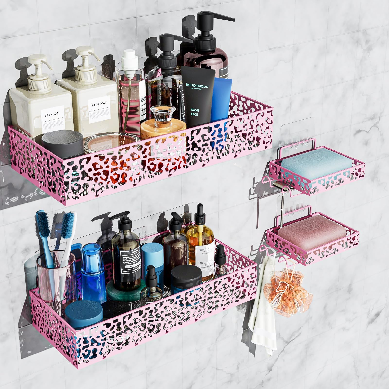 Amazon.com: ASTOFLI Pink Shower Caddy Shower Organizer 3 Pack, Adhesive ...