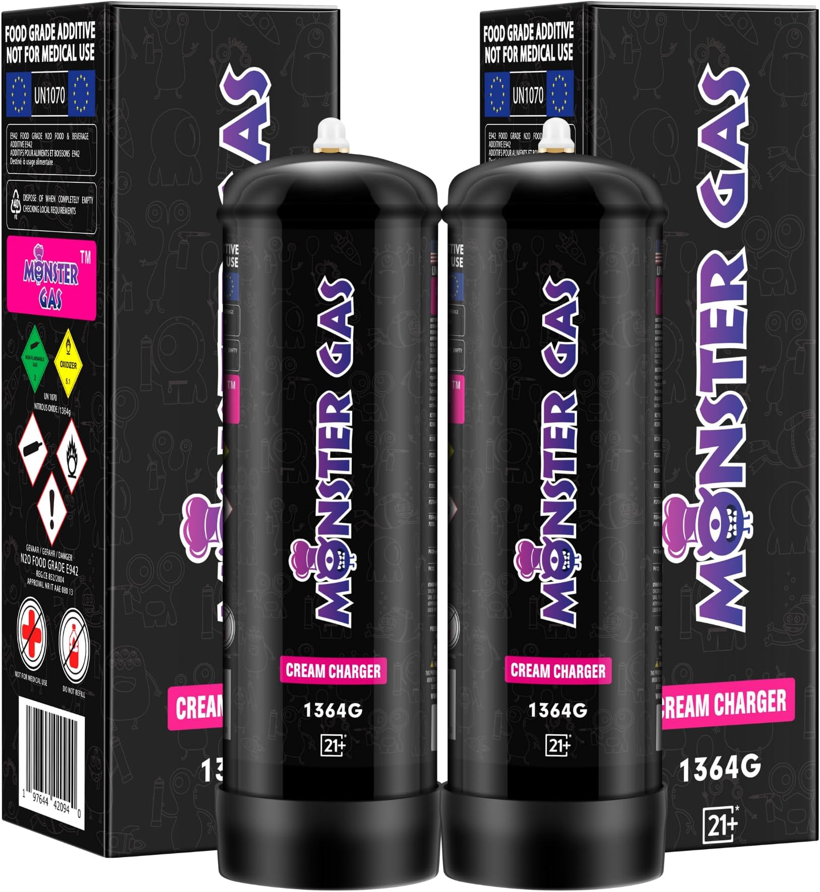 Amazon.com: MONSTER GAS 2.2L N2O Whipped Cream Charger, 1364G Whip ...