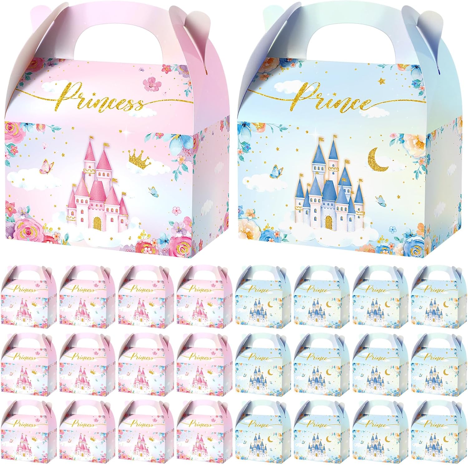 Amazon.com: Nezyo Princess and Prince Treat Boxes - Pink & Blue Crown ...