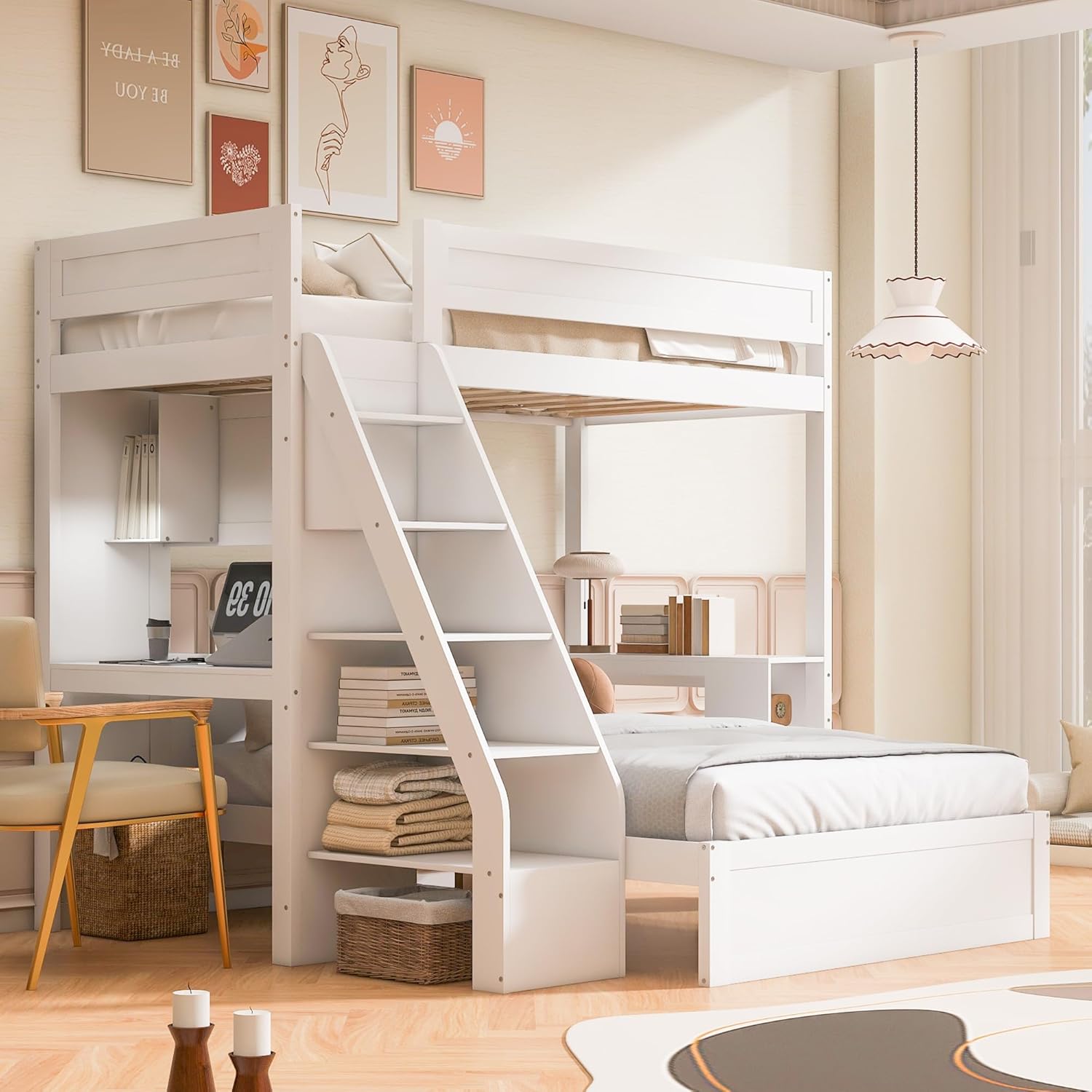 Amazon.com: Merax Twin XL Over Full Bunk Bed with Desk and Charging ...