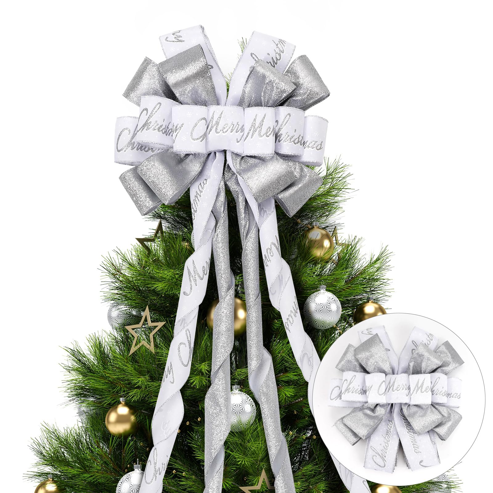 Amazon.com: Christmas Tree Topper Bow, 53x13 Inches Xmas Tree Ribbon ...