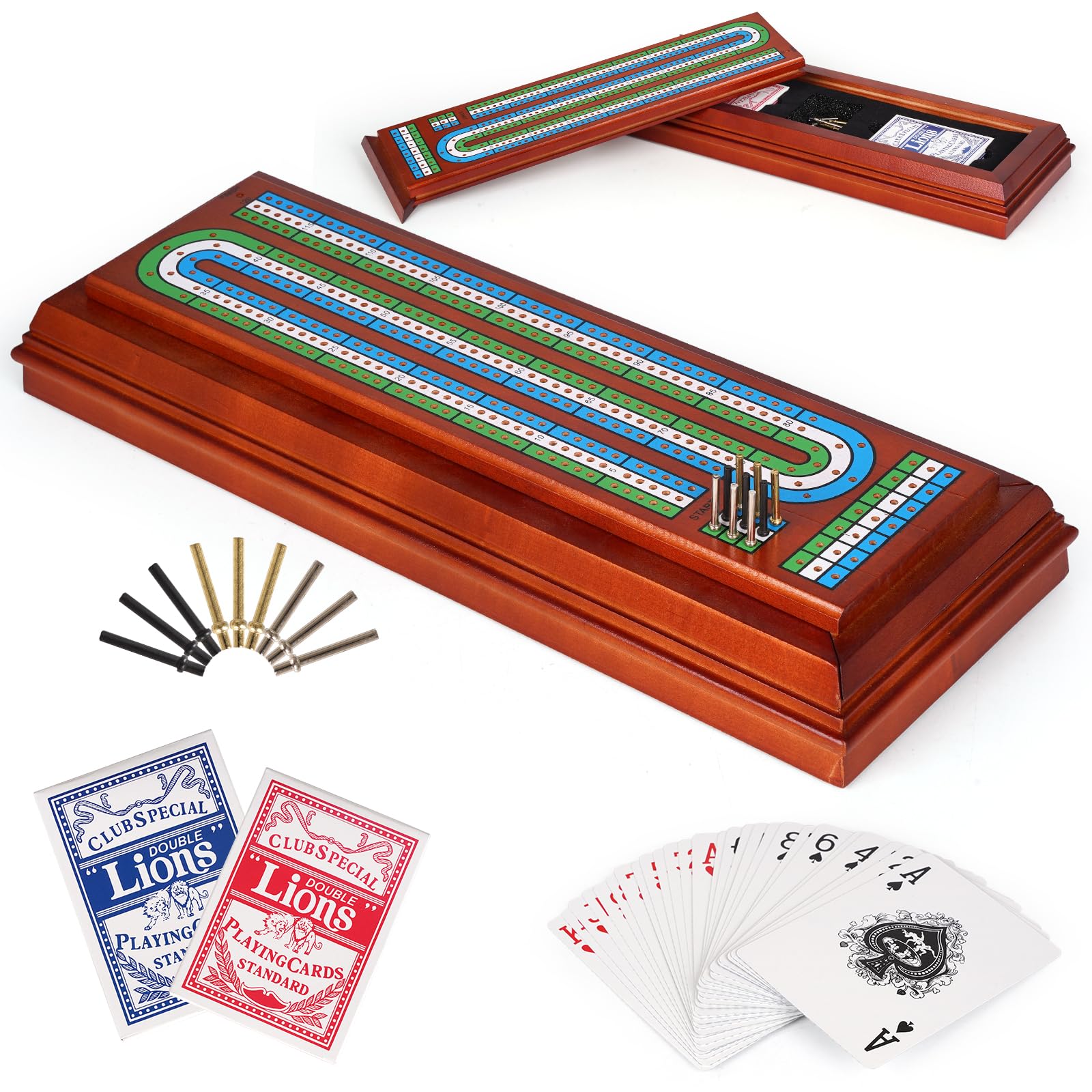 Amazon.com: Wooden Cribbage Board Game Set with Large Storage Area ...