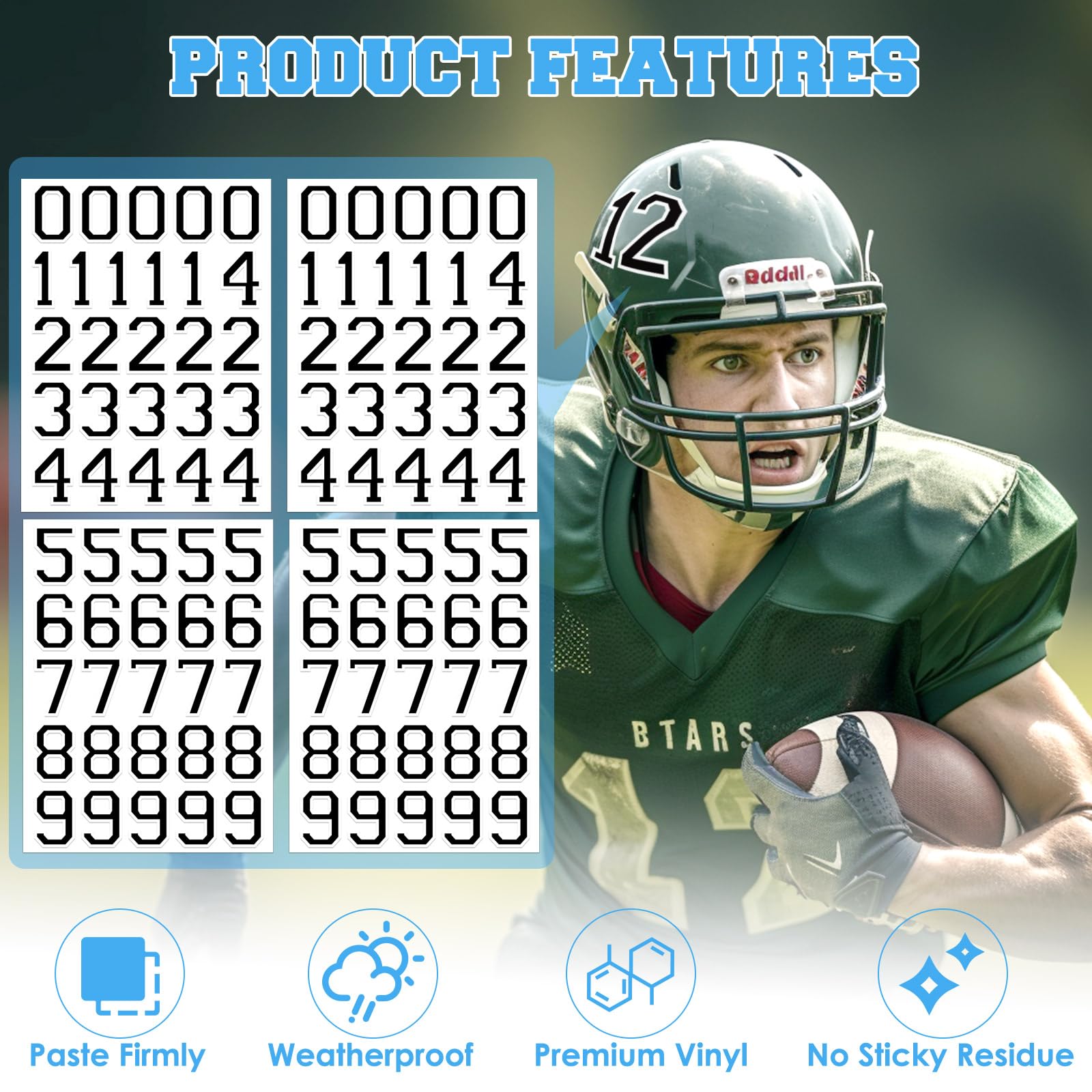 Snapklik.com : 108 Pcs Sports Helmet Numbers Stickers - 1.5 Inch Helmet ...