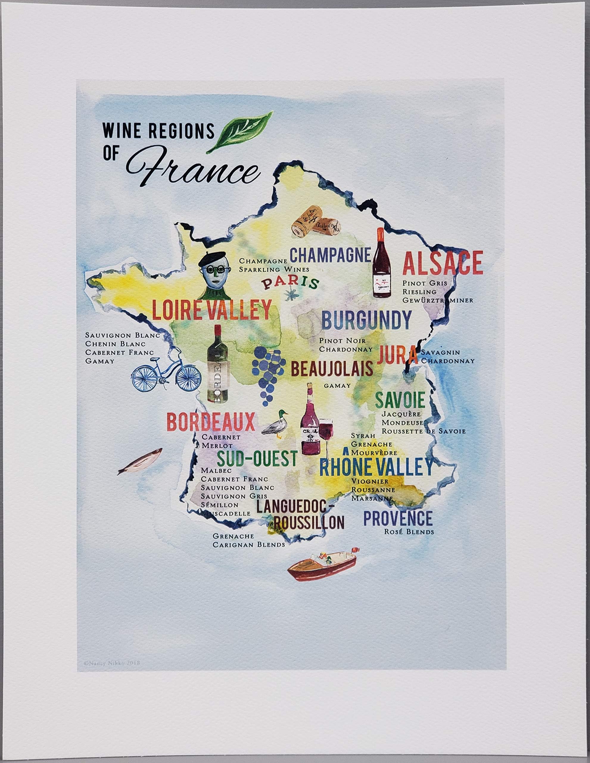 Amazon.com: Nancy Nikko French Wine Map, Wine Regions of France, 8 1/2 ...
