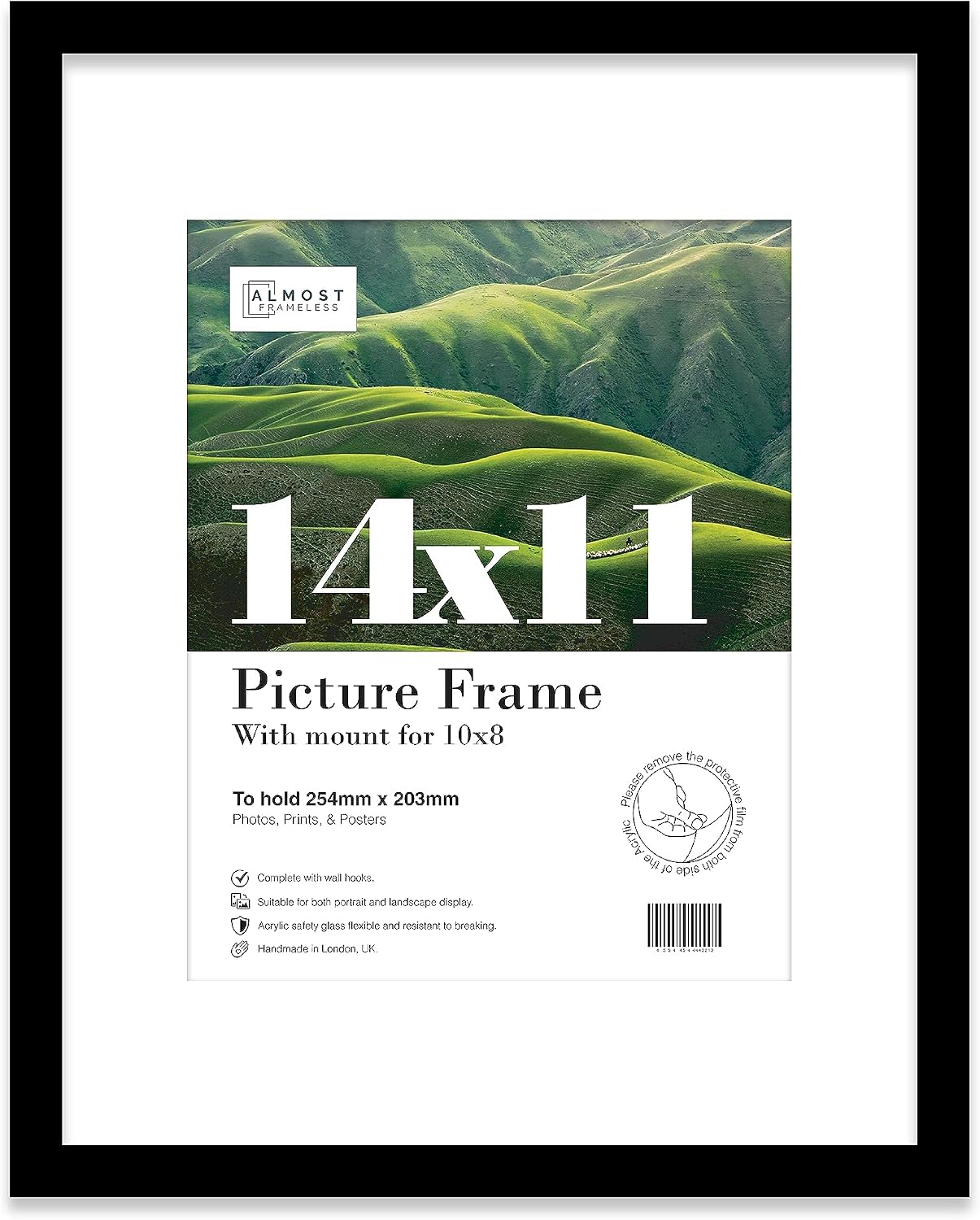 Almost Frameless 14x11 Black Picture Frame With Mount for 10x8 Print ...