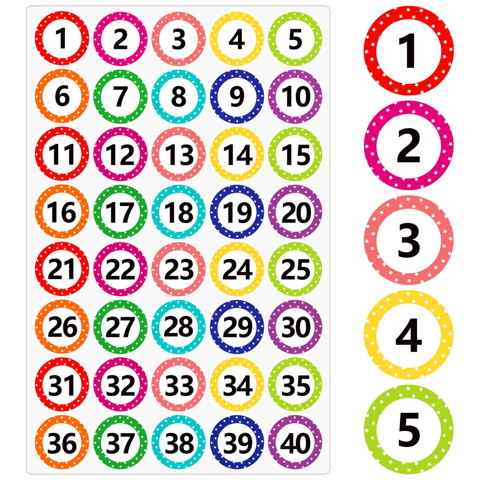 Snapklik.com : 480 PCS 1 Inch Number Stickers 1-40, 12 Sheets ...