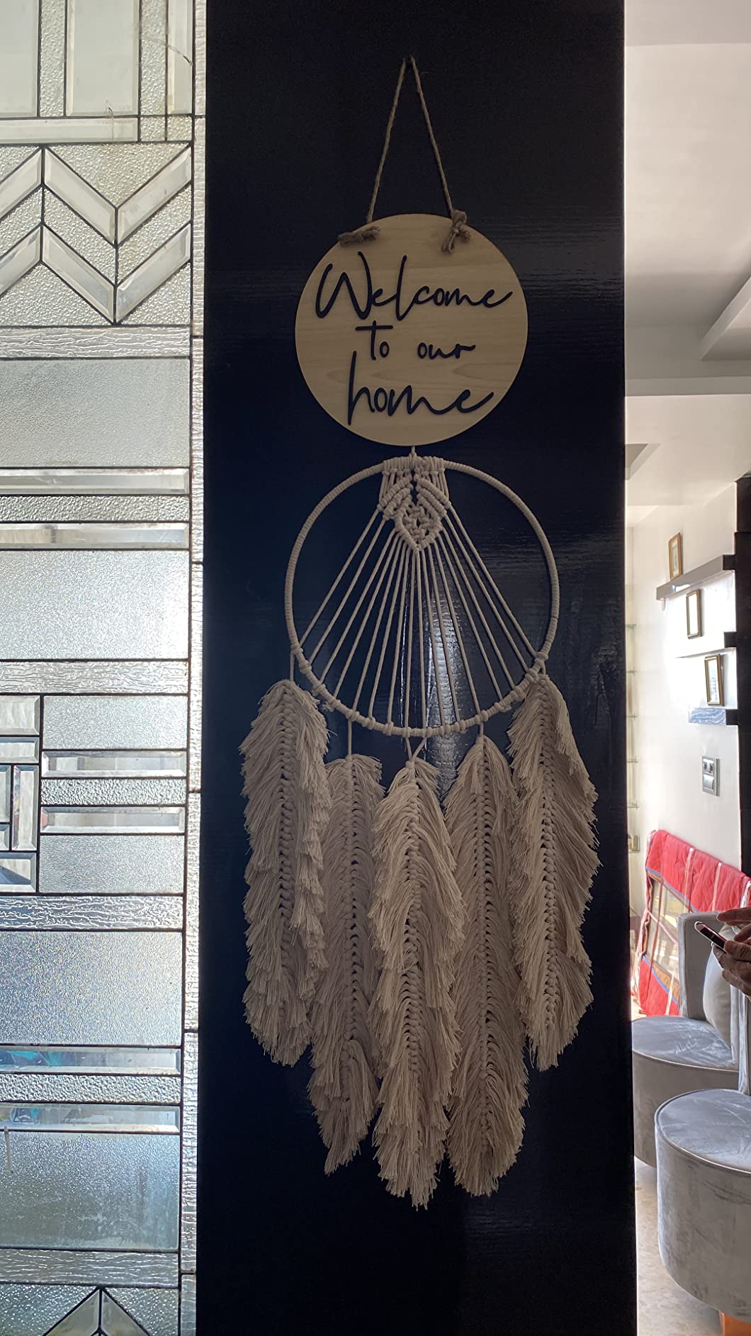 SOLAZA® Macrame Feather Wall Hanging Boho Decor Handmade cotton large ...