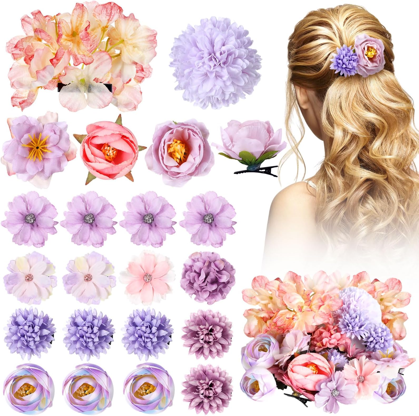 Amazon.com : BBTO 21 Pieces Flower Hair Clip Rose Hair Clips Hair ...