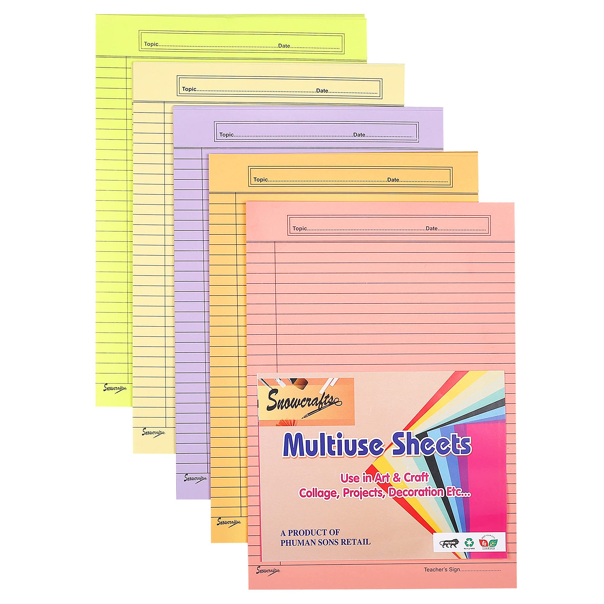 Buy SNOW CRAFTS A4 Size Both Side Ruled Colour Premium Neon Sheets for ...