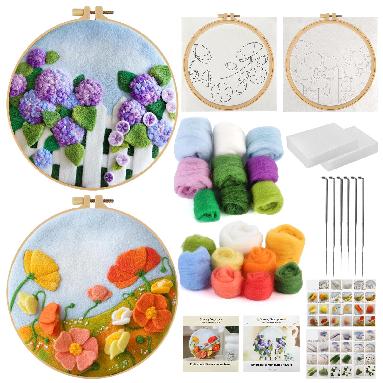 2 Sets Needle Felting Kit, Felting Kits for Beginners Adults, Wool Felt ...