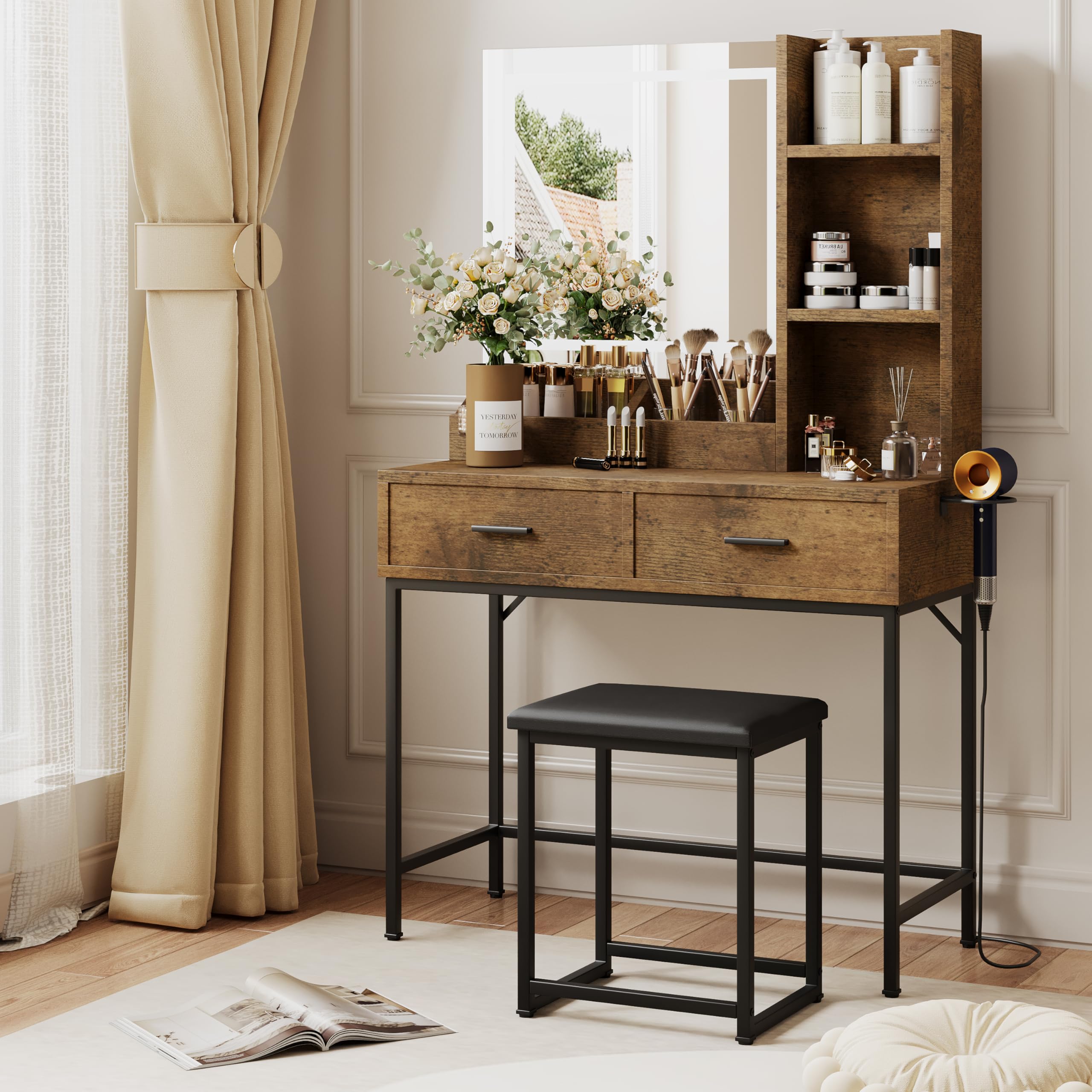 Amazon.com: HAOBO Home Vanity Desk with Mirror and Lights, Makeup ...