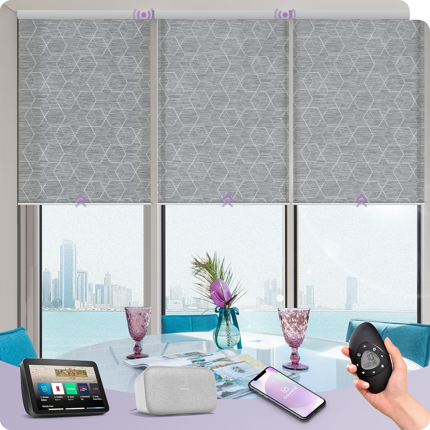 Amazon.com: Graywind Motorized Solar Shades Light Filtering Mesh Shade Compatible with Alexa ...