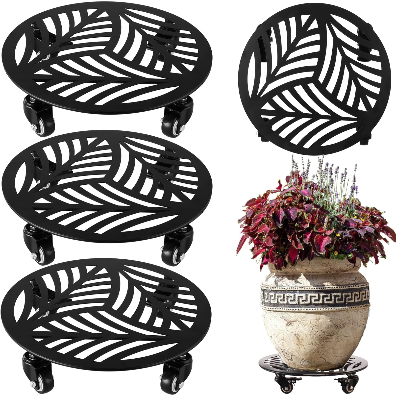 Amazon.com: 3 Packs Large Metal Plant Caddy with Wheels 13” Heavy-duty ...