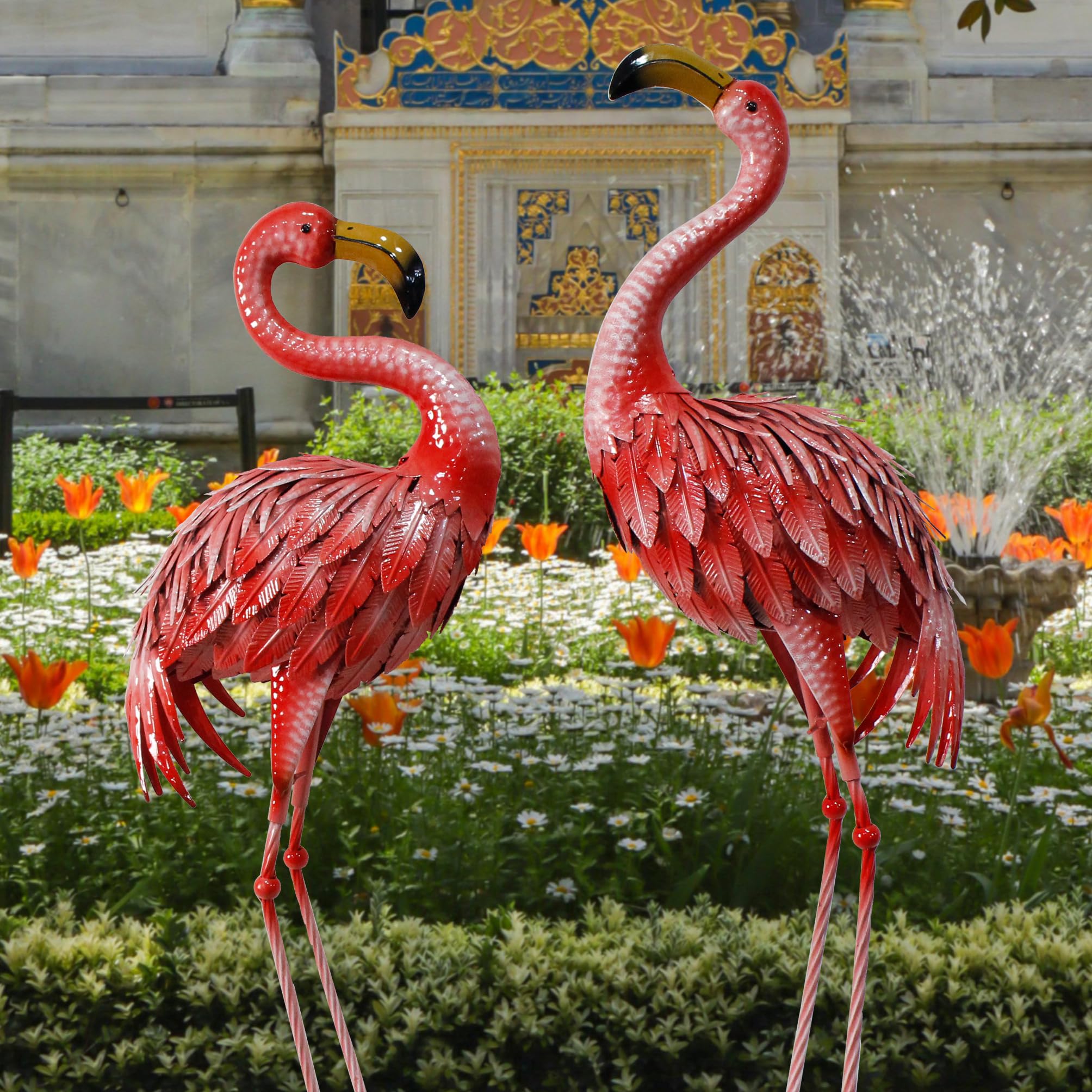 Flamingo Metal Yard Birds Sunnydaze Pink Flamingo Metal Outdoor Garden