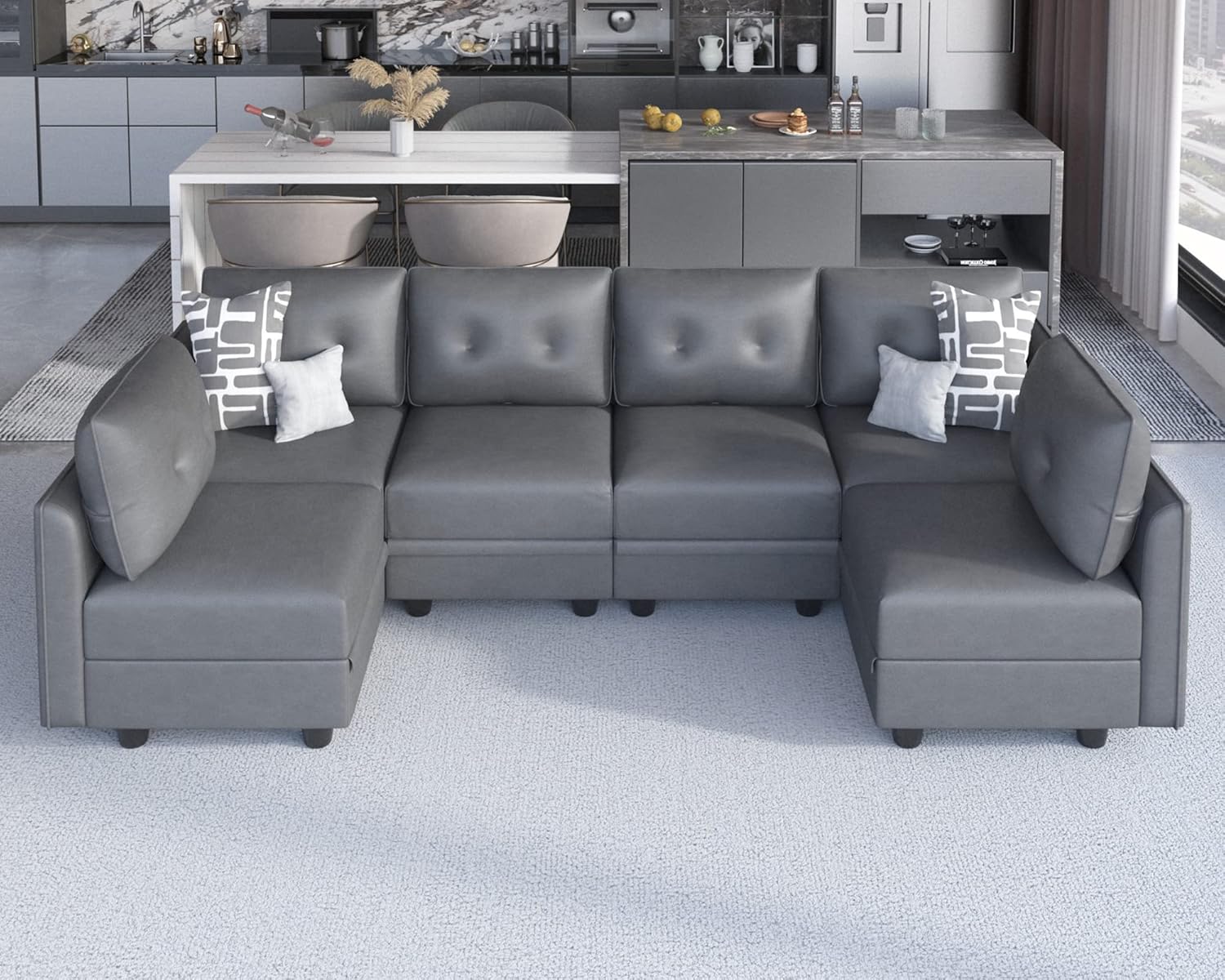 Amazon.com: LLappuil Faux Leather Fabric Modular Sectional Sofa with ...