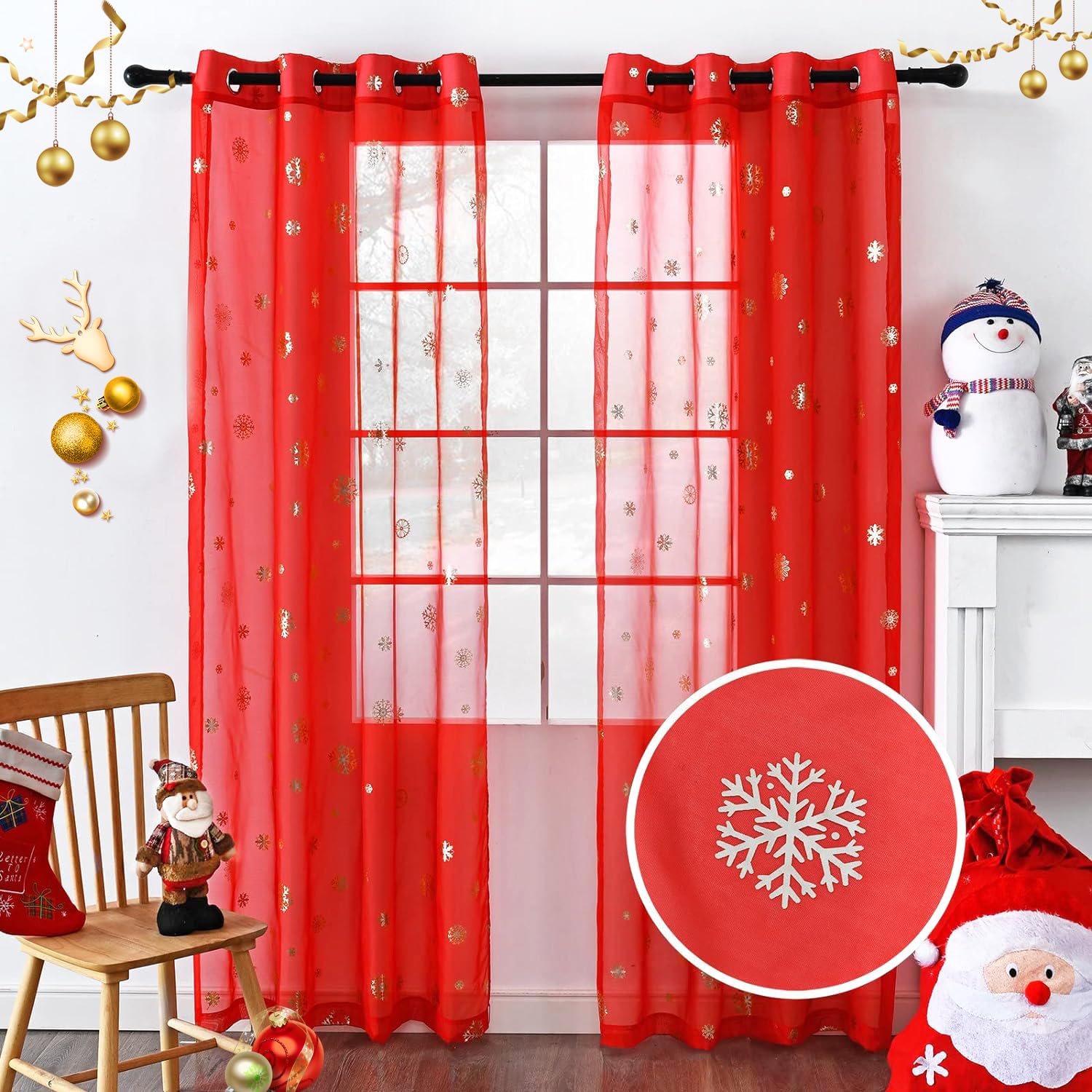 Amazon.com: youleyar Snowflake Christmas Sheer Curtains, Luxury Silver ...