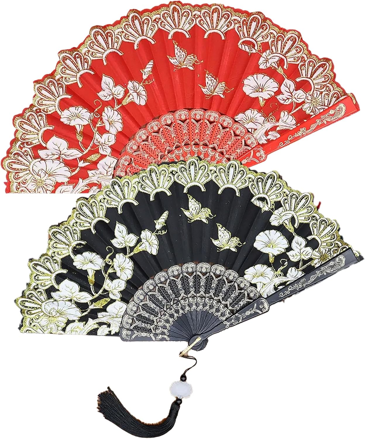 Amazon.com: DOVWOER 2 Pieces Floral Foil Stamping Folding Fans Handheld ...