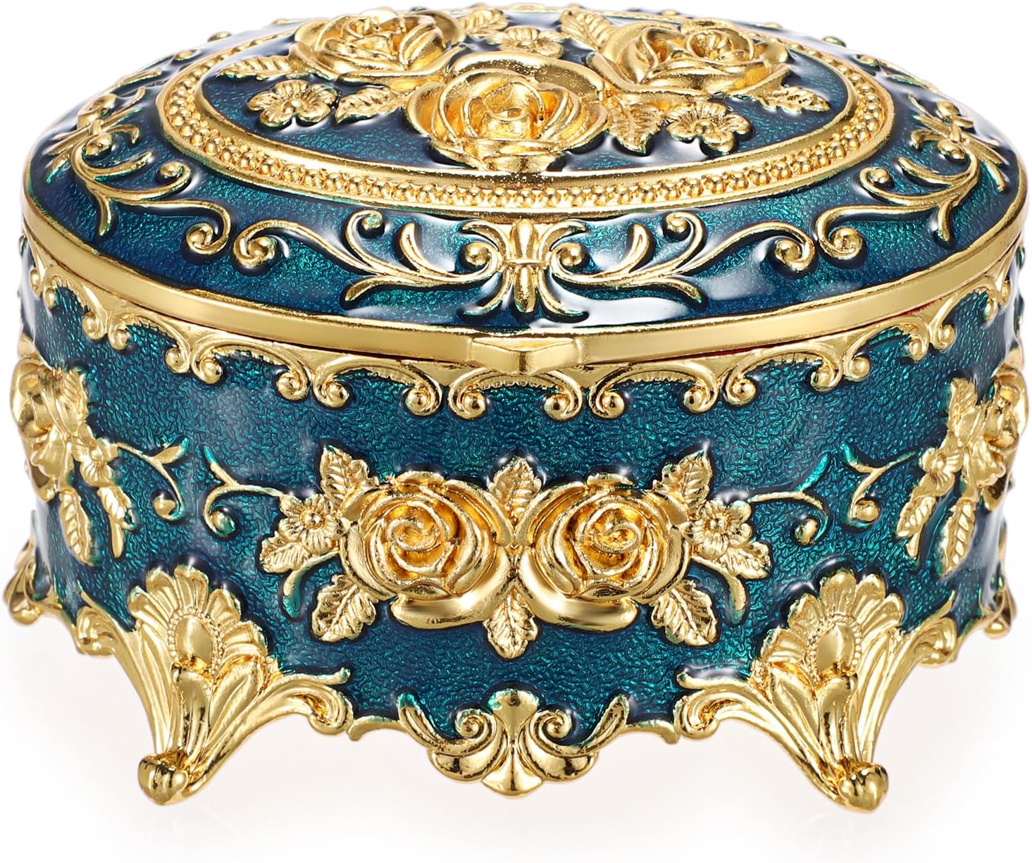 Amazon.com: Hipiwe Vintage Metal Jewelry Box - Oval Trinket Box Ring ...