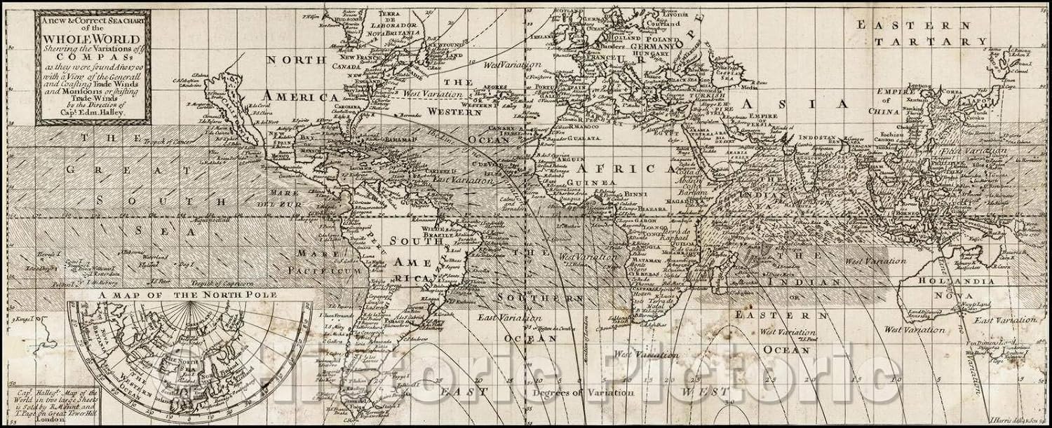 Amazon.com: Historic Map - Sea Chart of The Whole World Shewing The ...