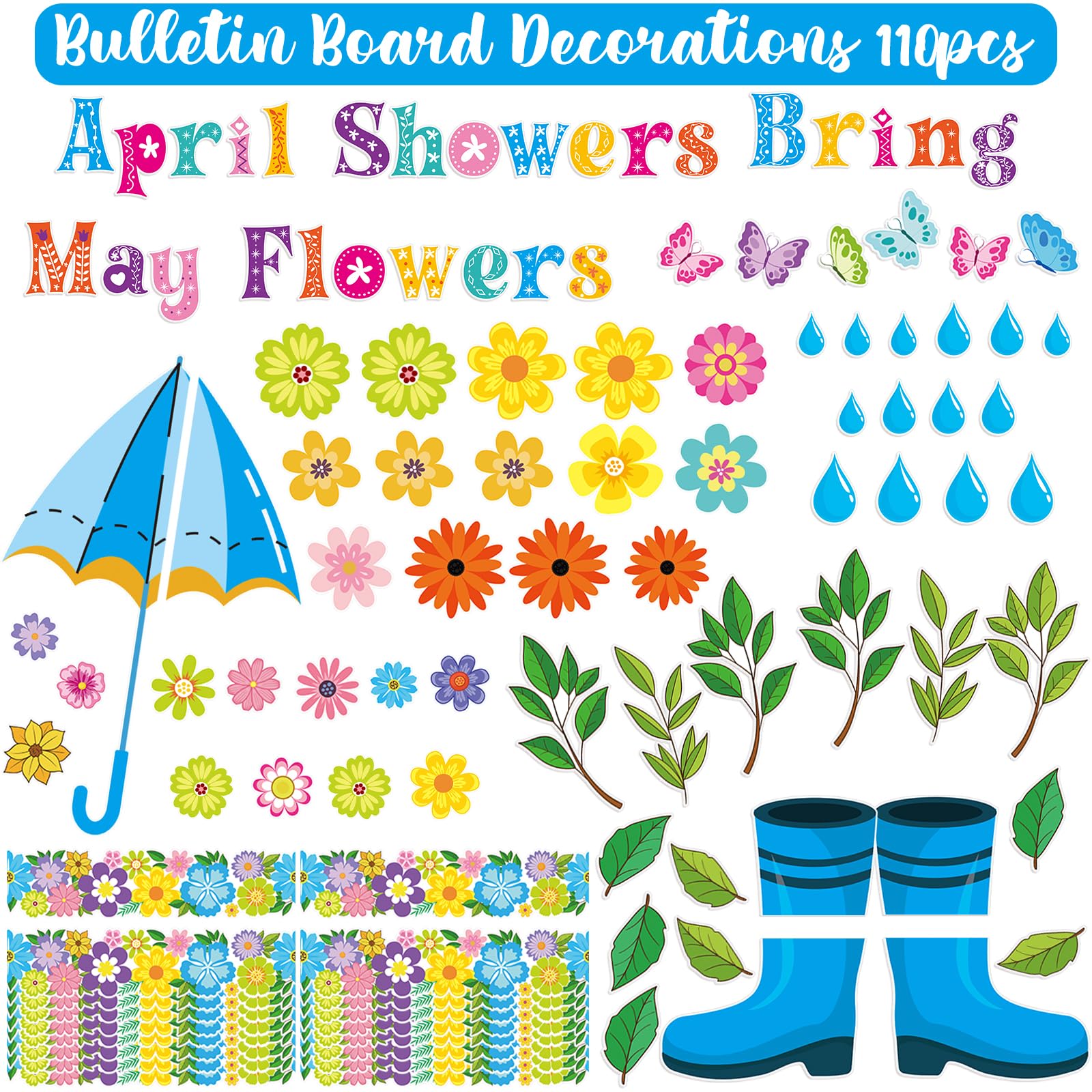 110 Pcs Spring Bulletin Board Decoration April Showers Bring May ...