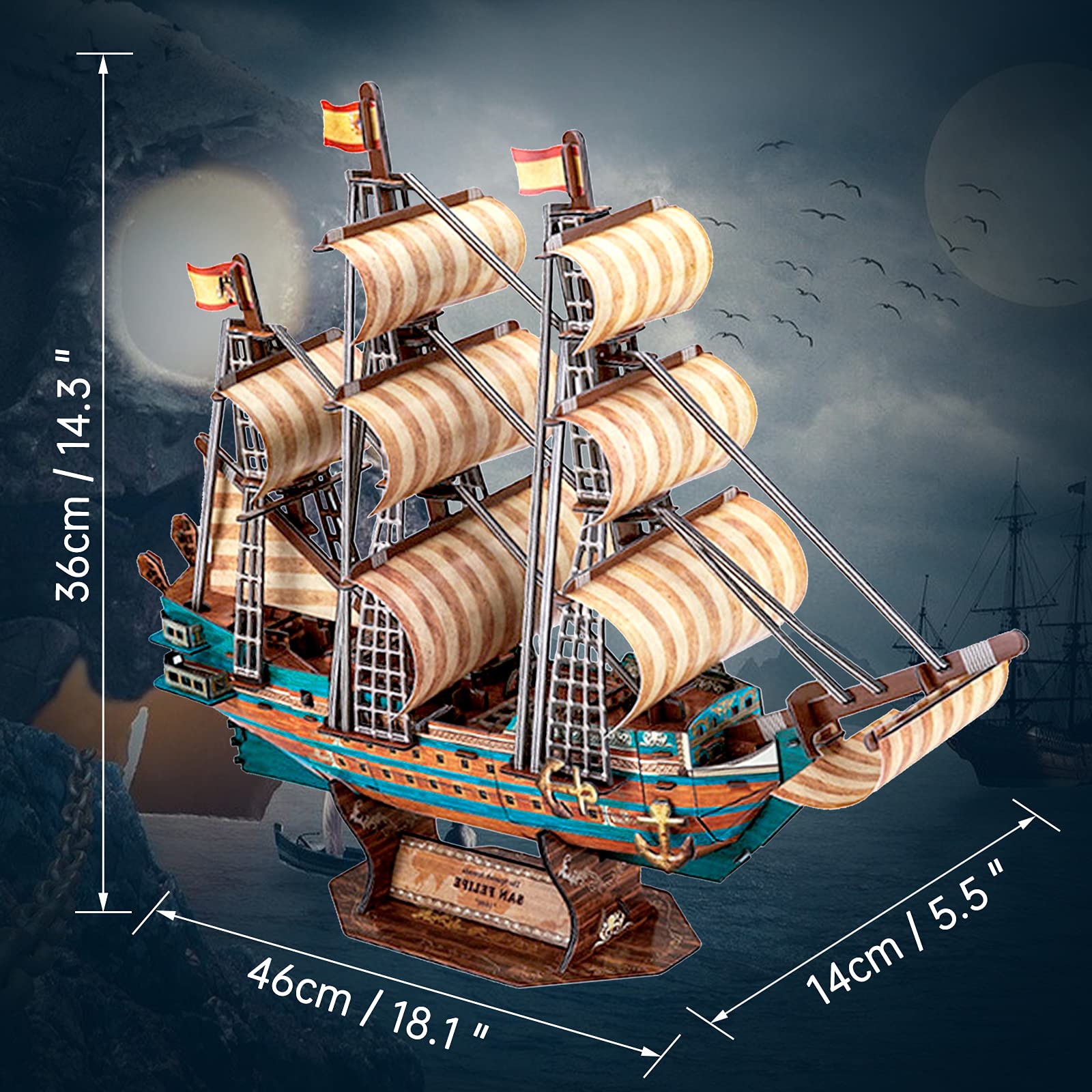Snapklik.com : 3D LED Puzzle Ship Model Kit, Decor Sailboat For Adults ...