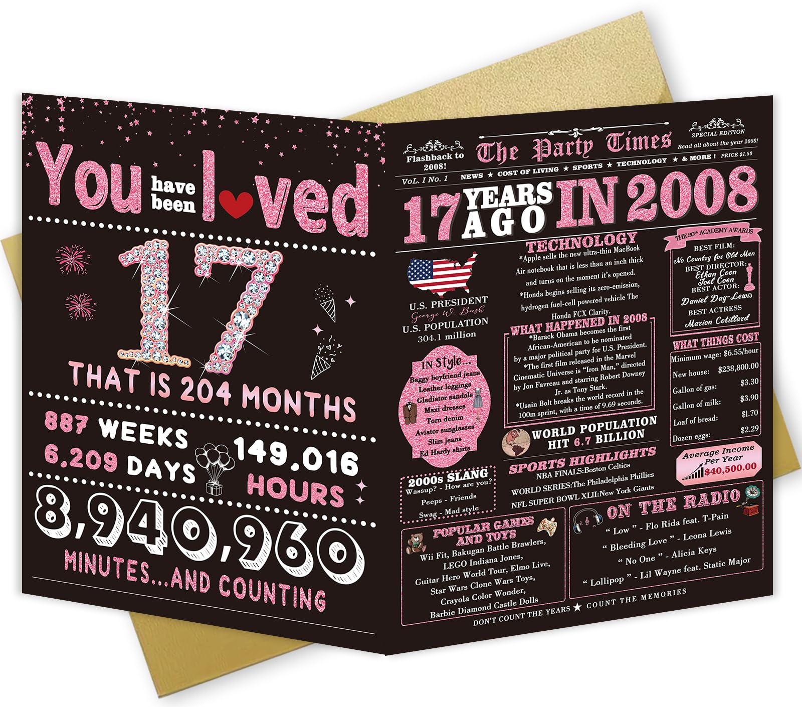 Amazon.com : ICOOLYI 17th Birthday Card Gifts for Girls, Daughter ...