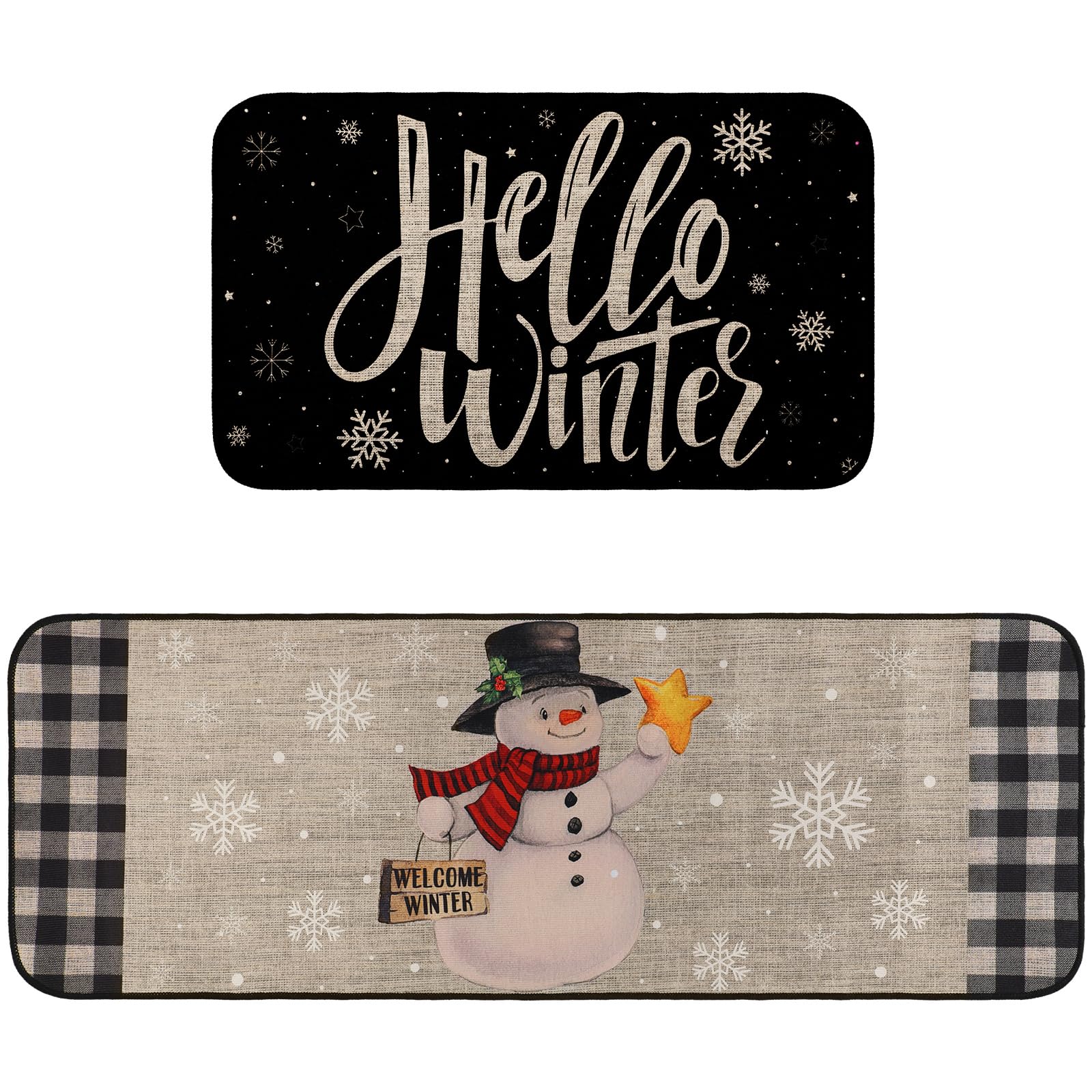 Amazon.com: Shellwei 2 Pieces Hello Winter Snowman Kitchen Rugs Set ...