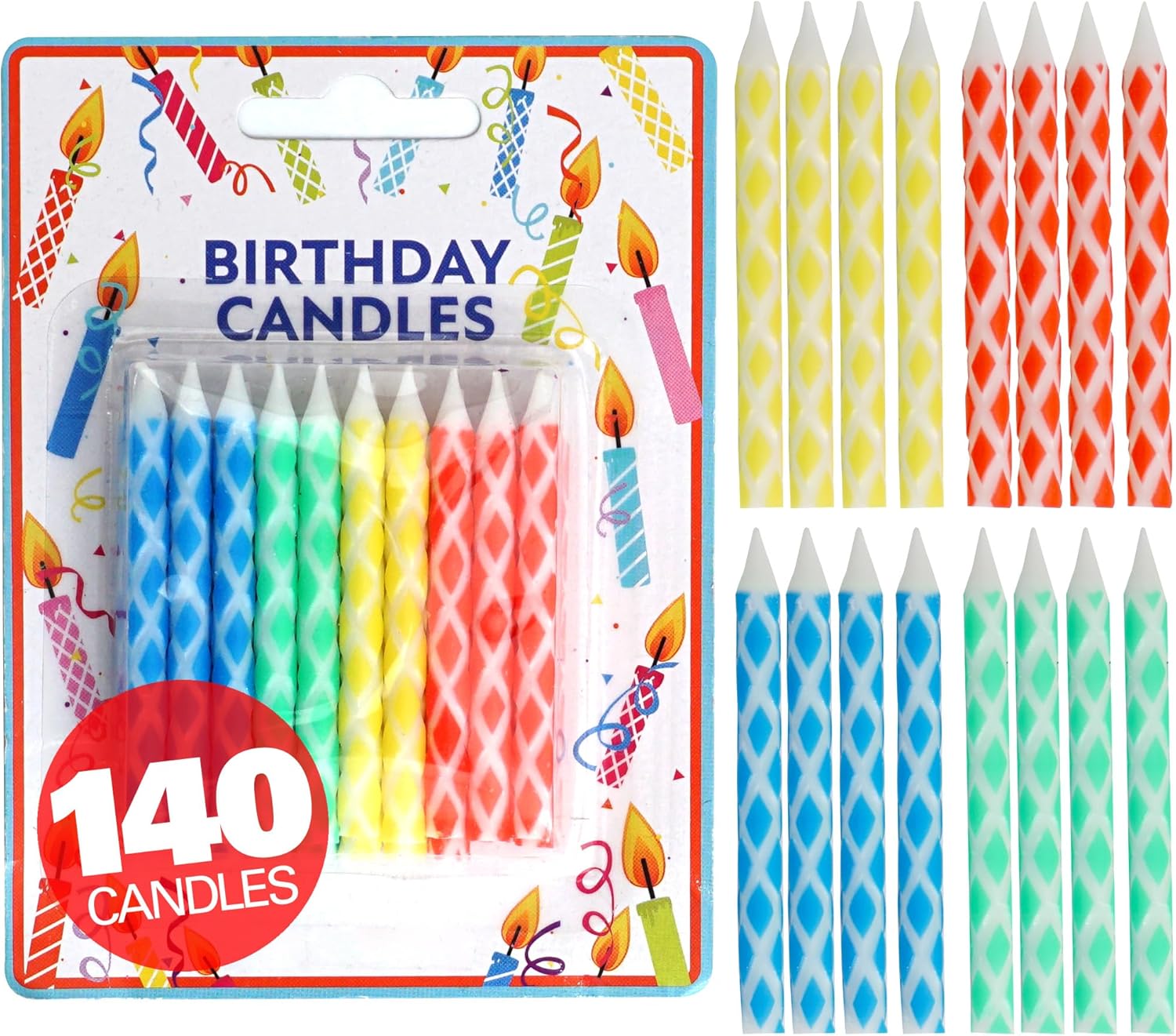 Amazon.com: 140-Count Birthday Candles Multicolored Diamond, Birthday ...