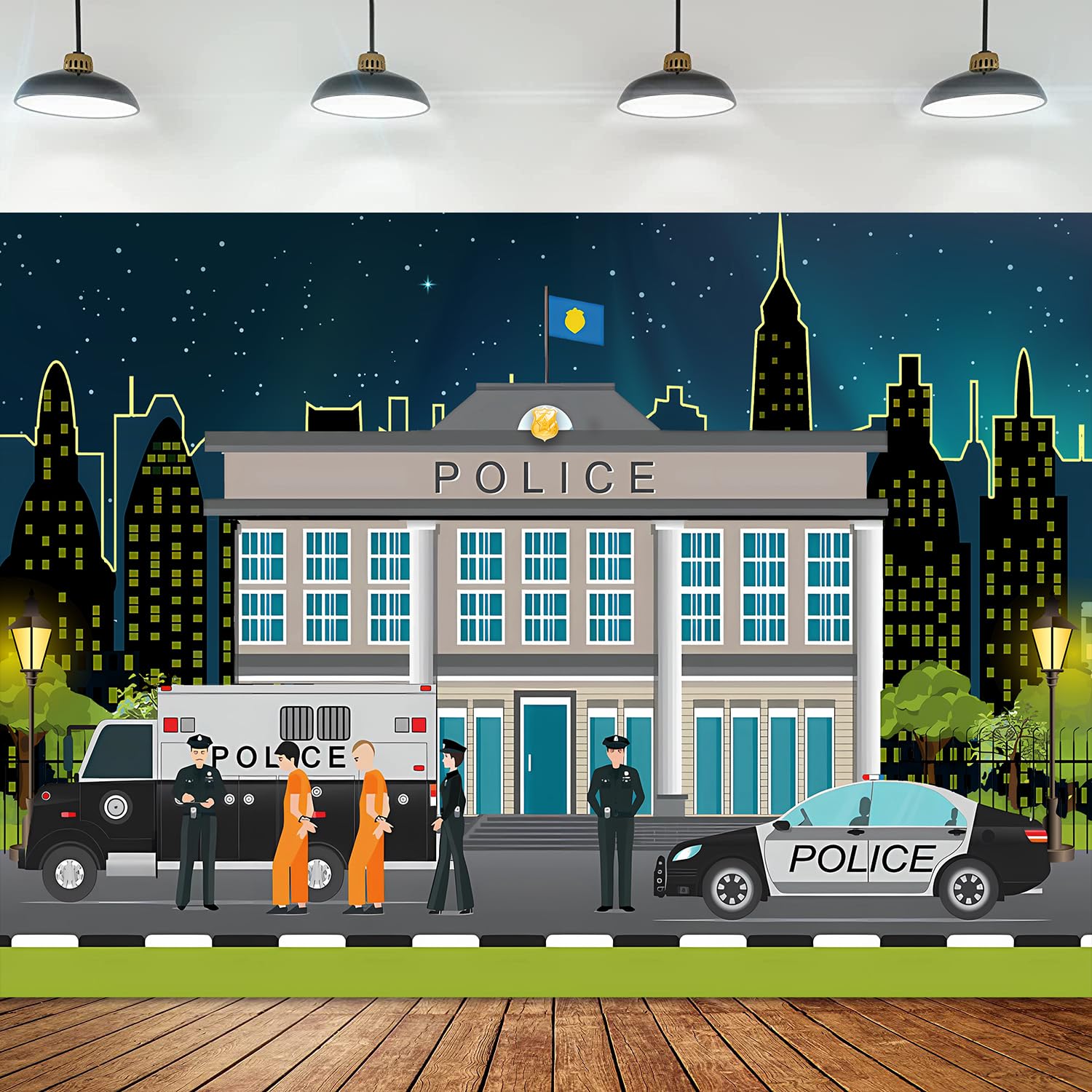 Amazon.com: KIKIDOR Police Theme Birthday Backdrop Pretend Game Police ...