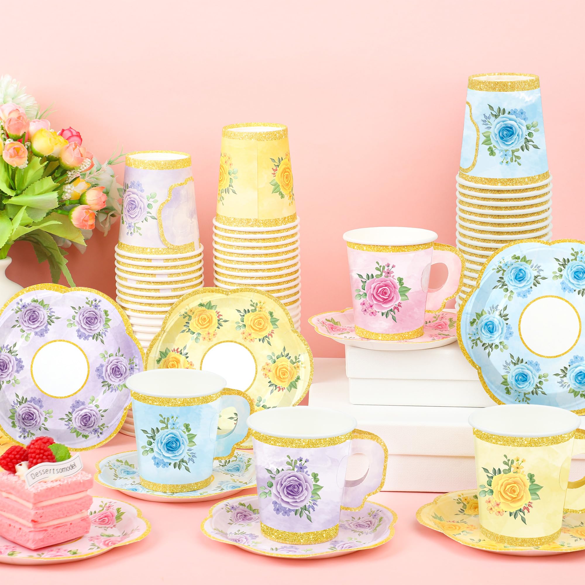 Colorful Tea Cups Cello Opalware Imperial Tea Set (Set Of 6pcs Cup,