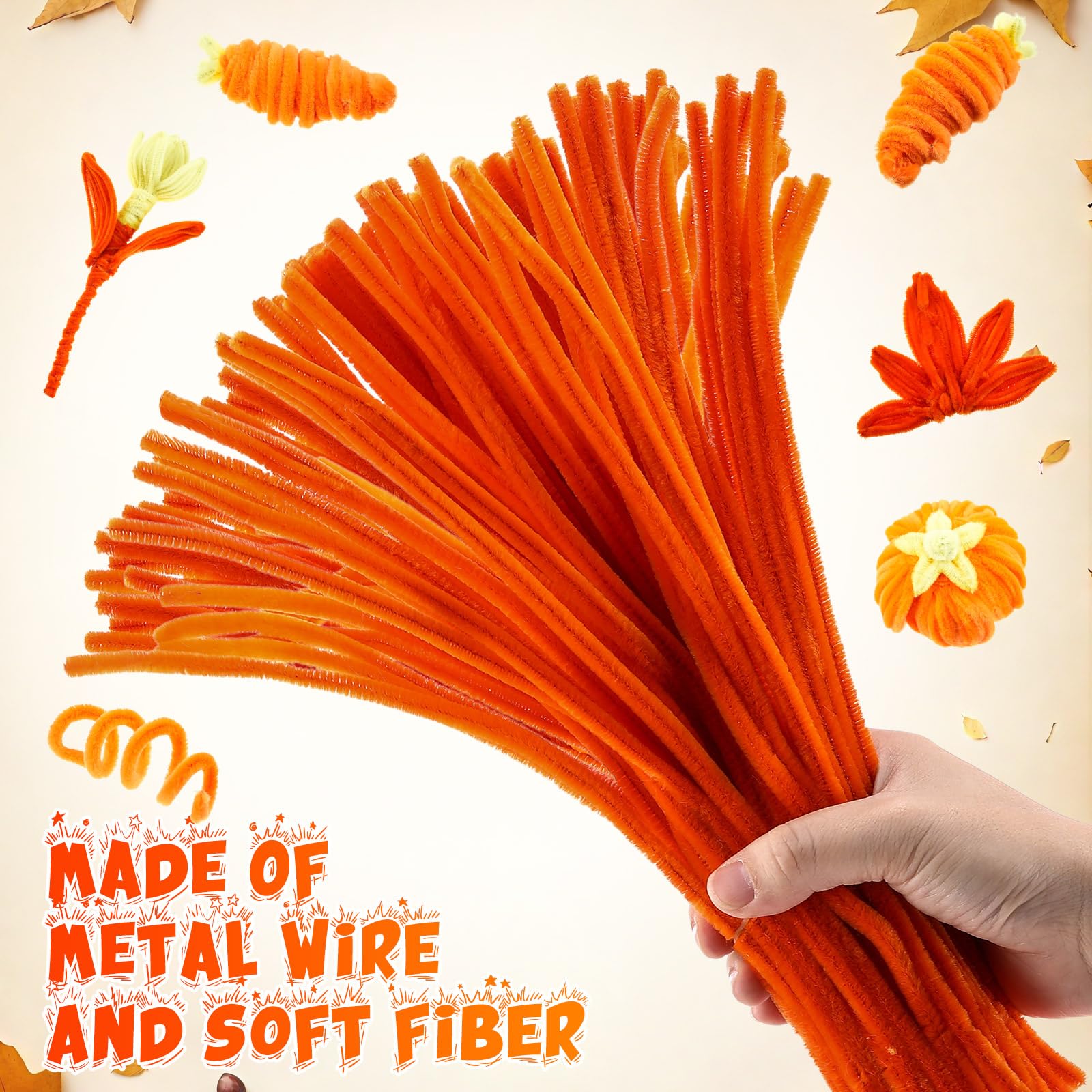 Snapklik.com : 400 Pcs 24 Inch Extra Long Orange Pipe Cleaners Chenille ...