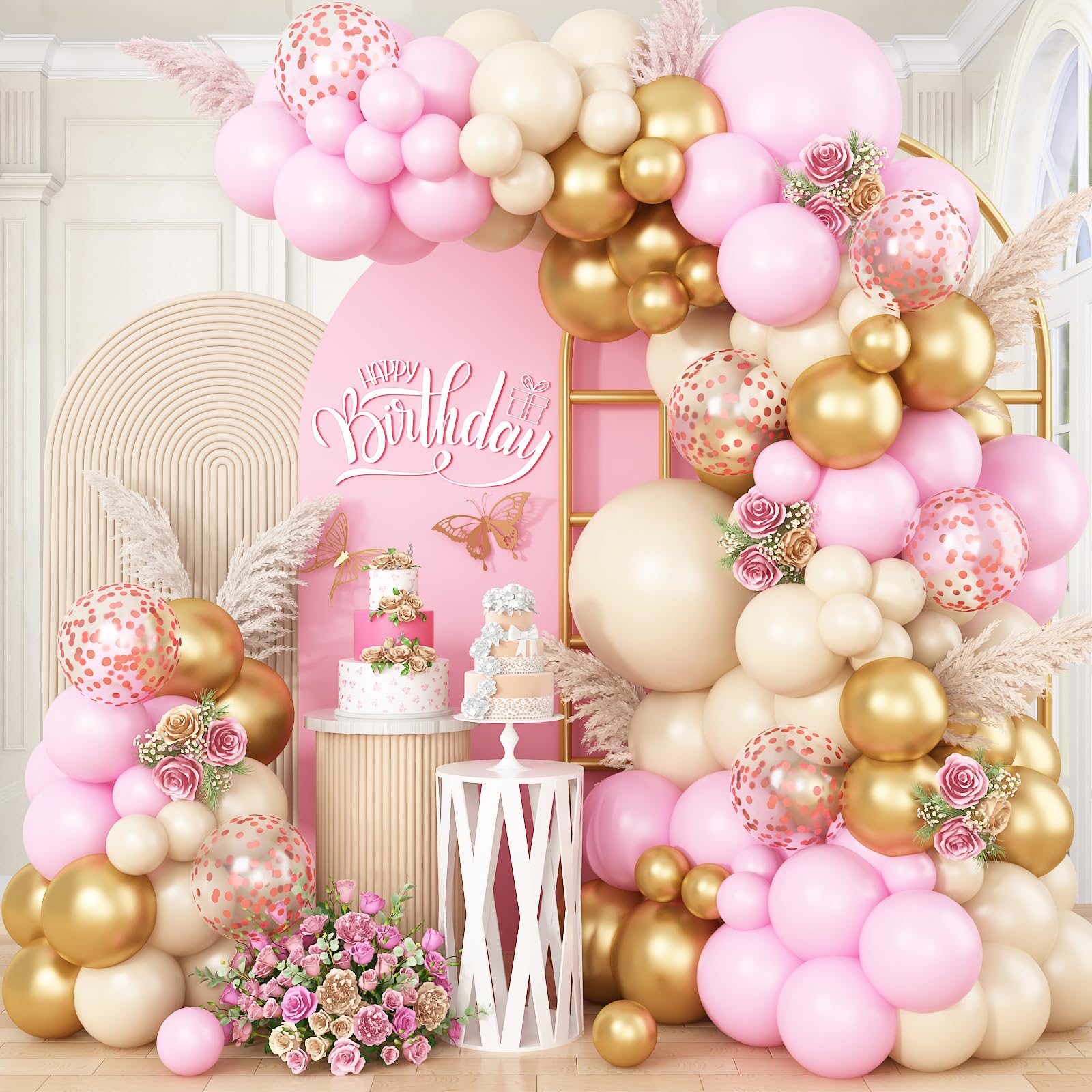 Amazon.com: Pink White Gold Balloon Arch Kit,Pastel Pink Sand White ...