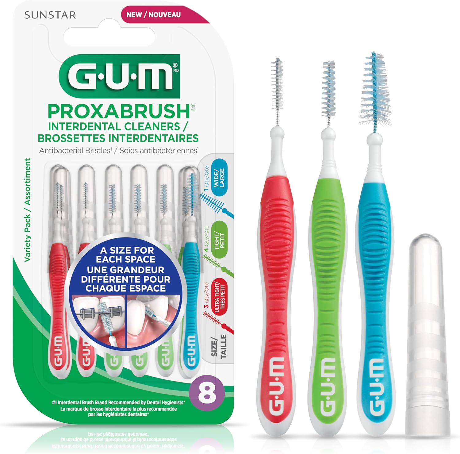 GUM Proxabrush® Reusable Interdental Cleaners, Antibacterial Bristles ...