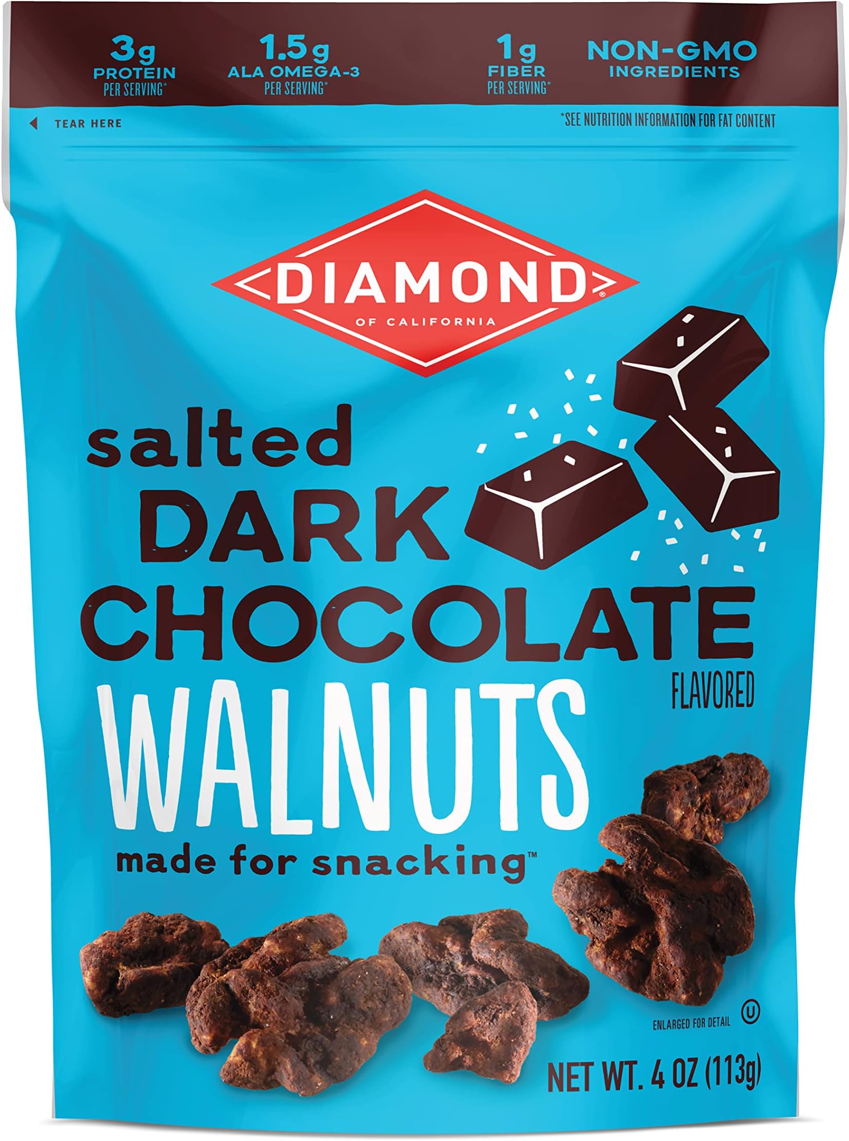 Amazon.com : Diamond of California Salted Dark Chocolate Snack Walnuts ...