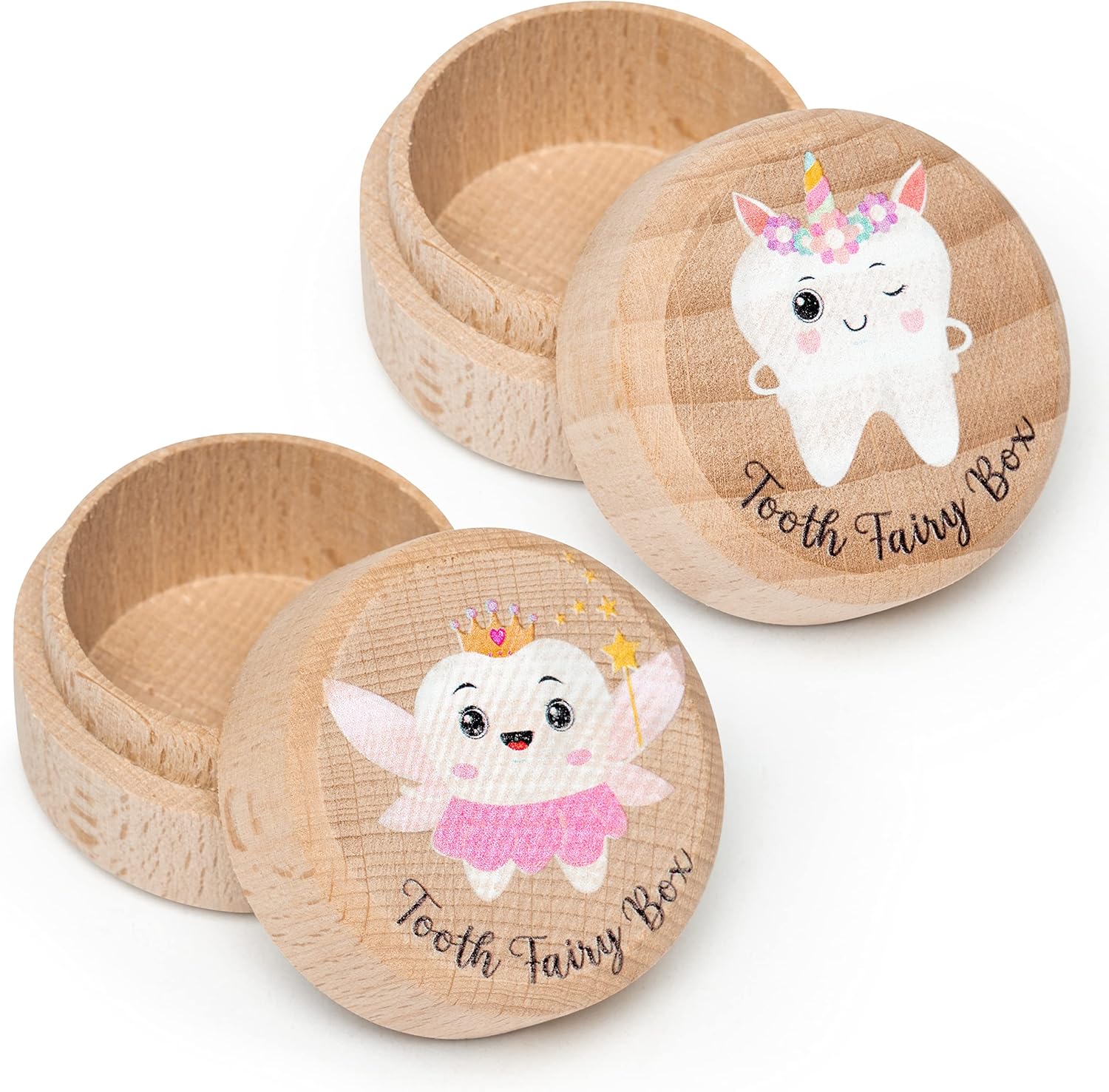 2Pcs Colorful Tooth Fairy Box for Girl Wooden Tooth Fairy Keepsake Box ...