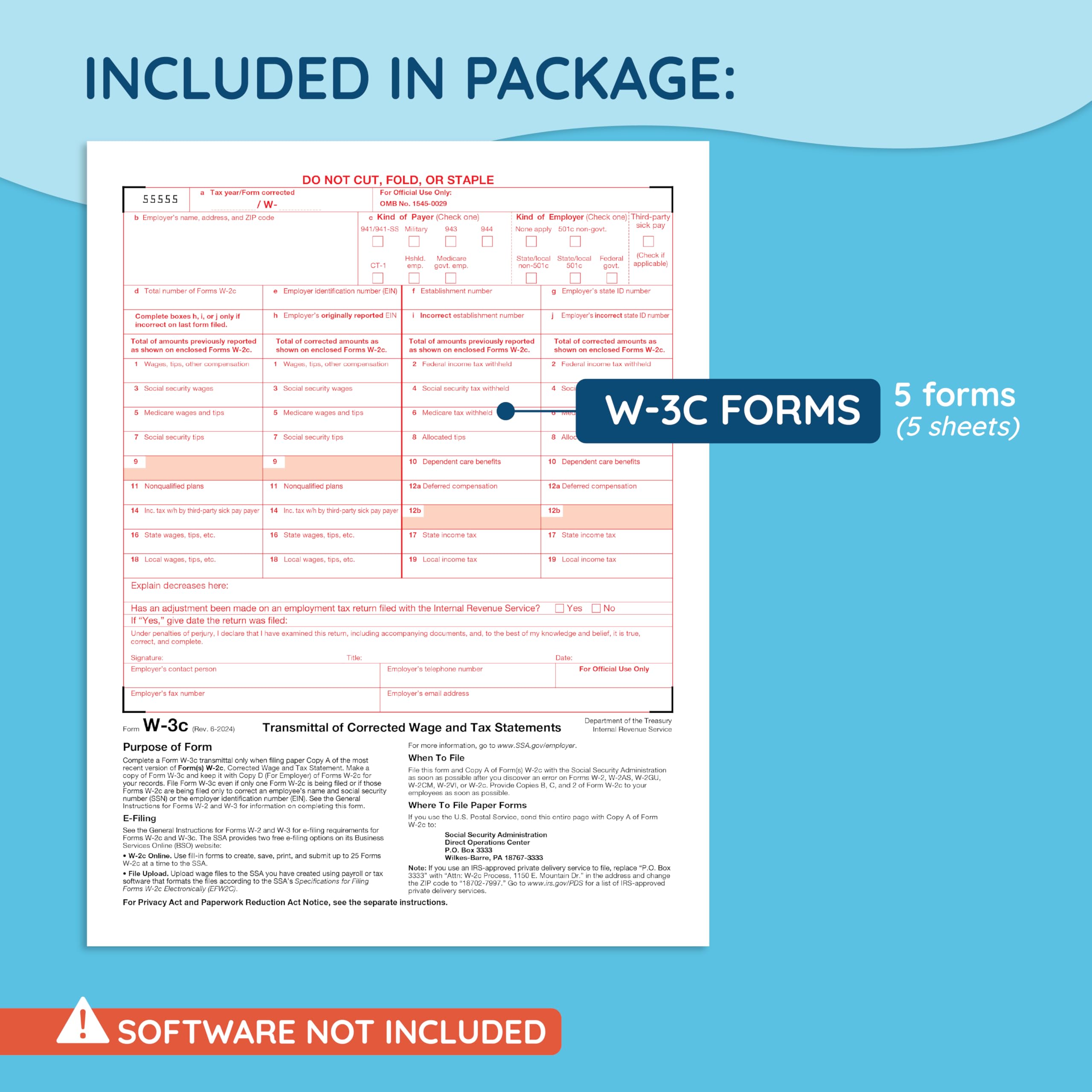 W2 Forms 2019 W-3C Transmittal Of Corrected Income Tax Form - Laser Tax ...