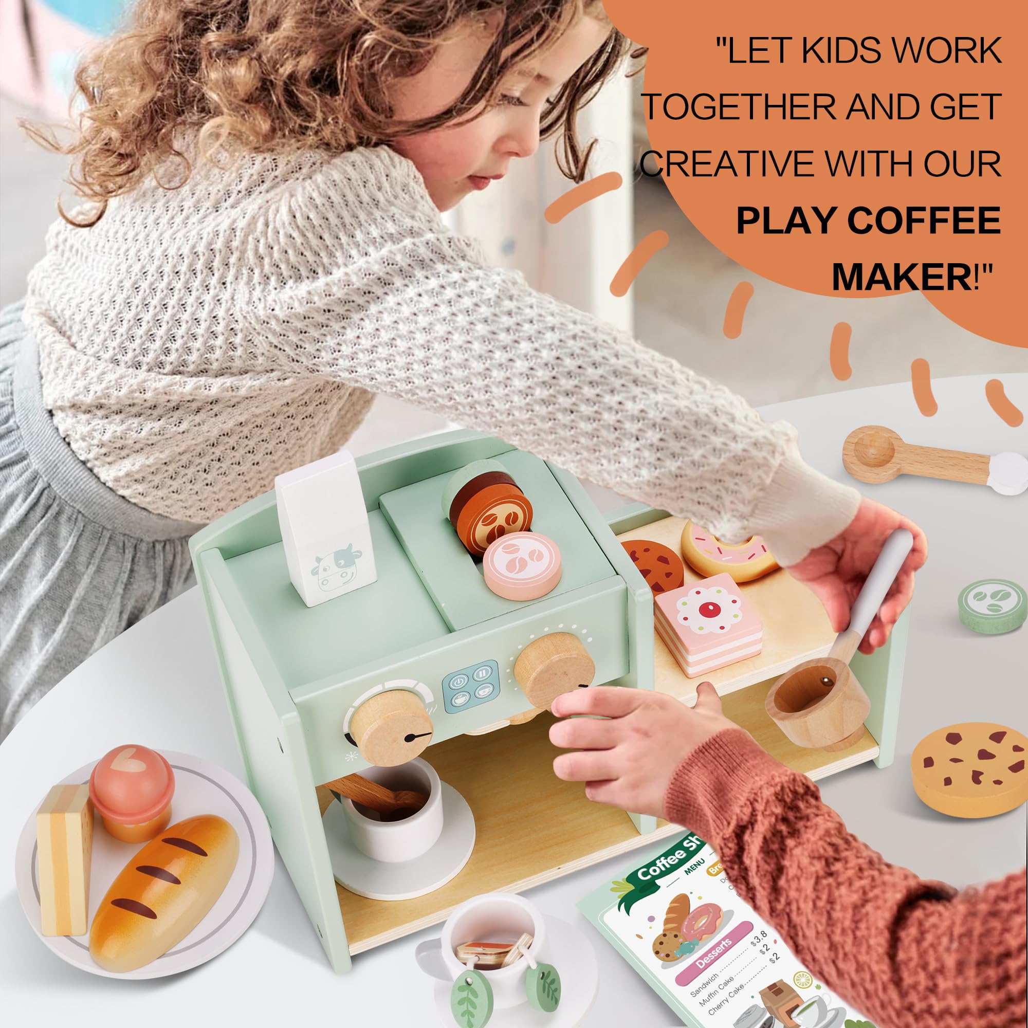 2-in-1 Wooden Coffee Sales Desk Playset, Coffee Maker Set - 24 PCS ...