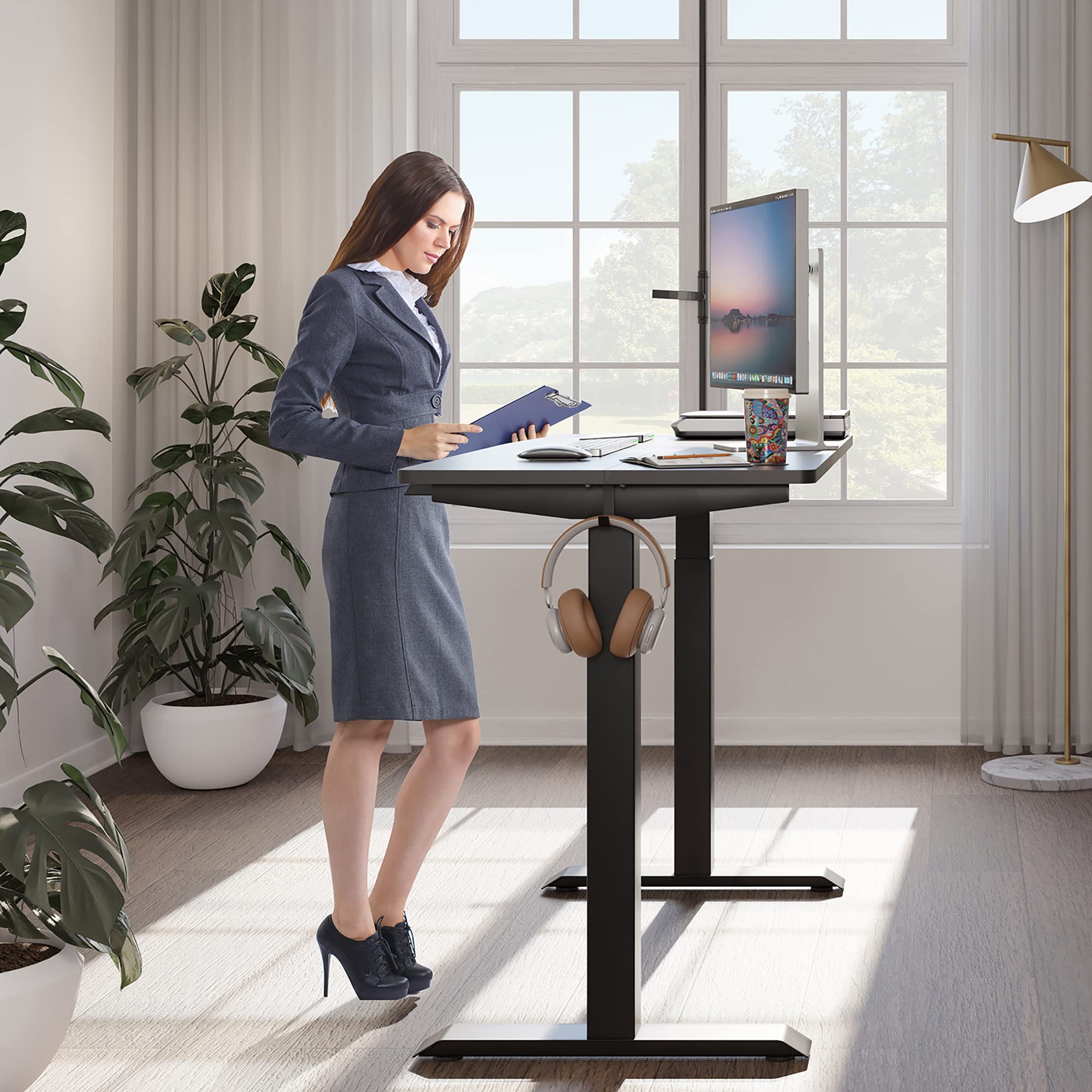 Walsunny Electric Height Adjustable Standing Desk, 55 x 24 Inches ...
