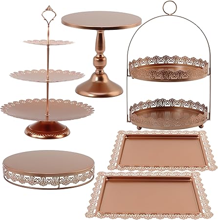 Amazon.com | 6 Pcs Rose Gold Cake Stands Set, QENUIITEA Cake Display ...