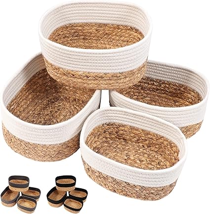 Otoomenz 4PCS Woven Cotton and Water Hyacinth Storage Baskets with ...