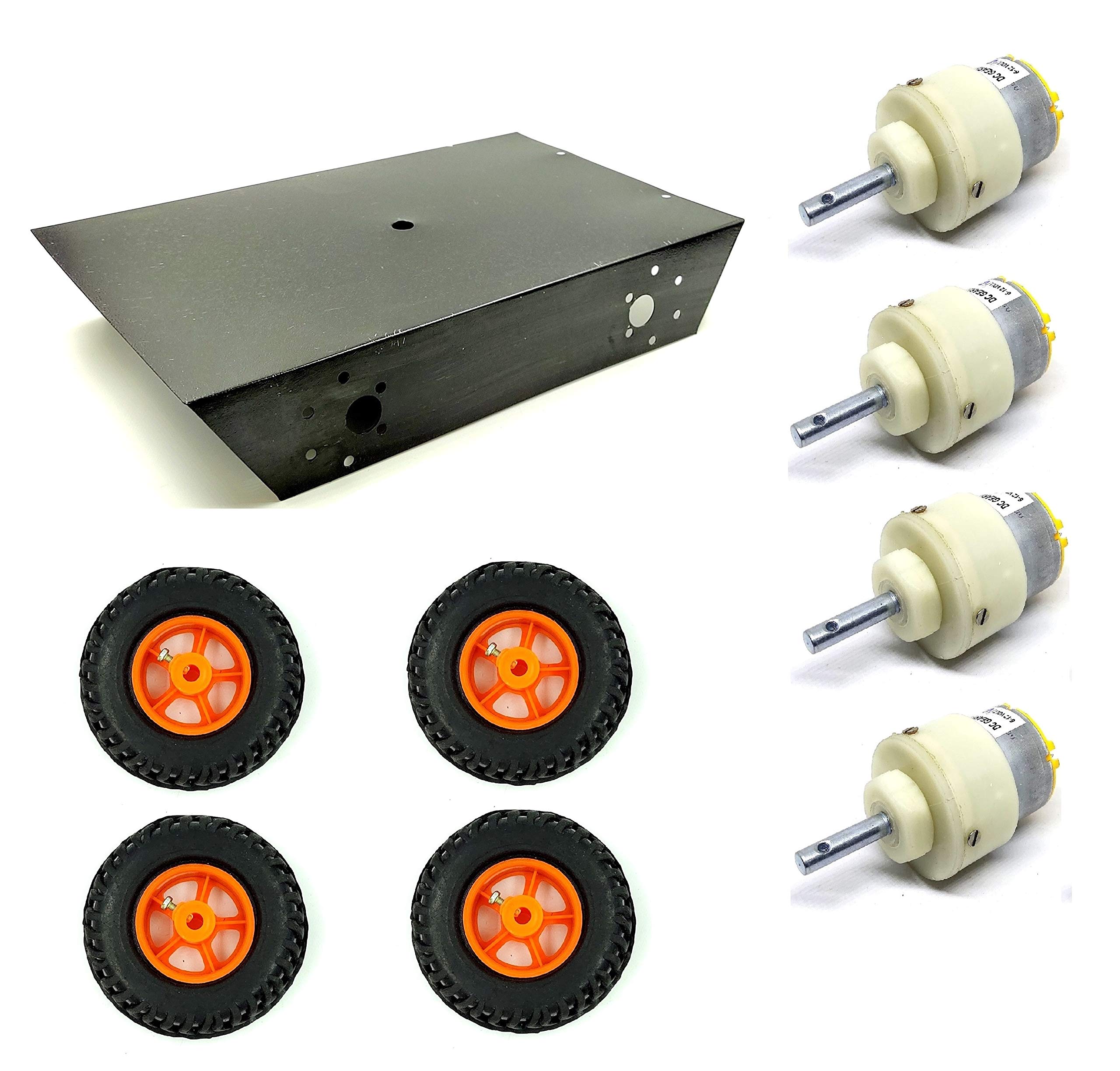INVENTO 4 Wheel Car Kit Metal Chassis 260x130x45mm + 1000 RPM DC Motor ...