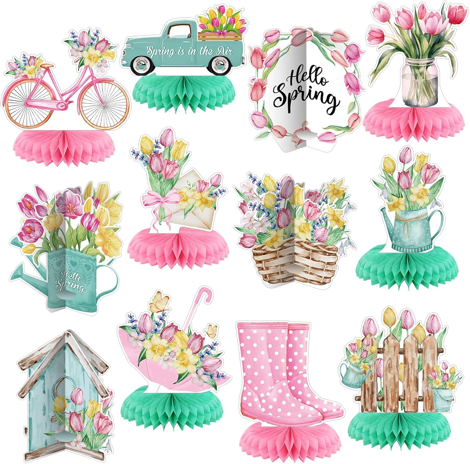 Amazon.com: Weekgrat 12 Pcs Spring Party Decorations Hello Spring Theme ...