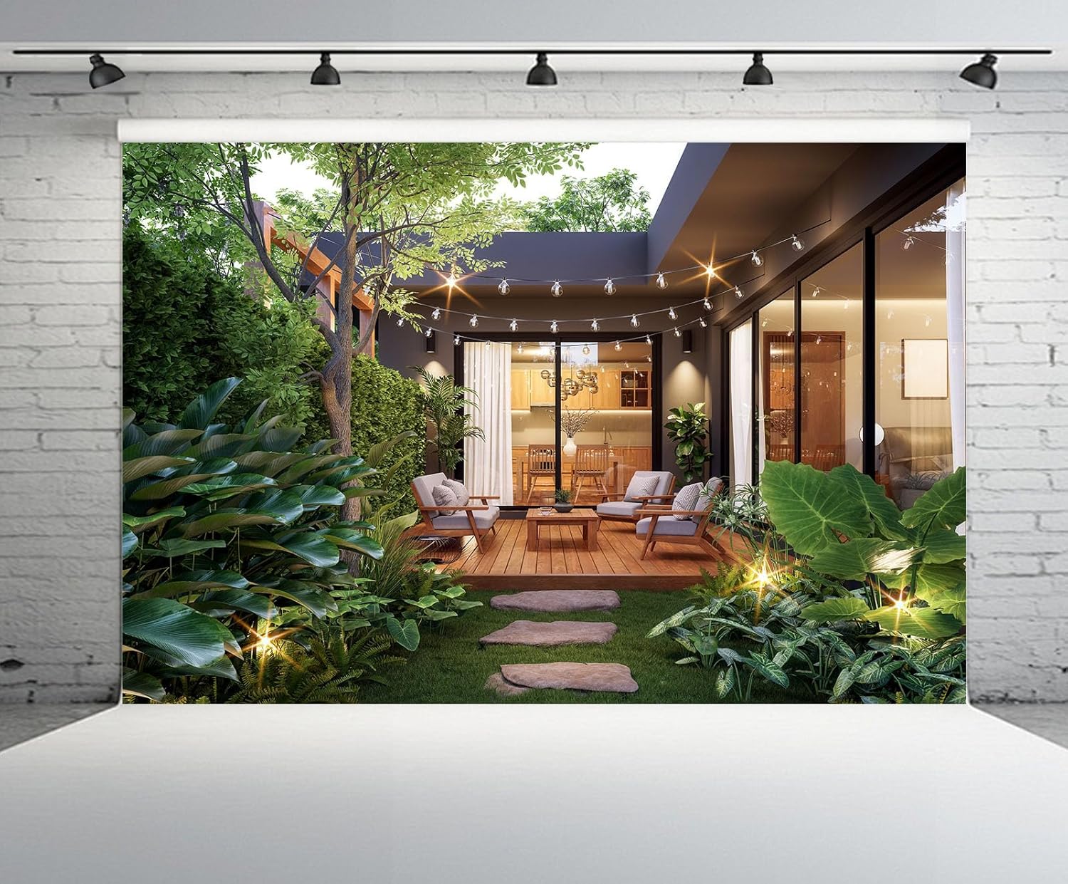 Amazon.com : CHNYWORK 5ftx4ft Modern Wooden Terrace Garden Backdrop ...