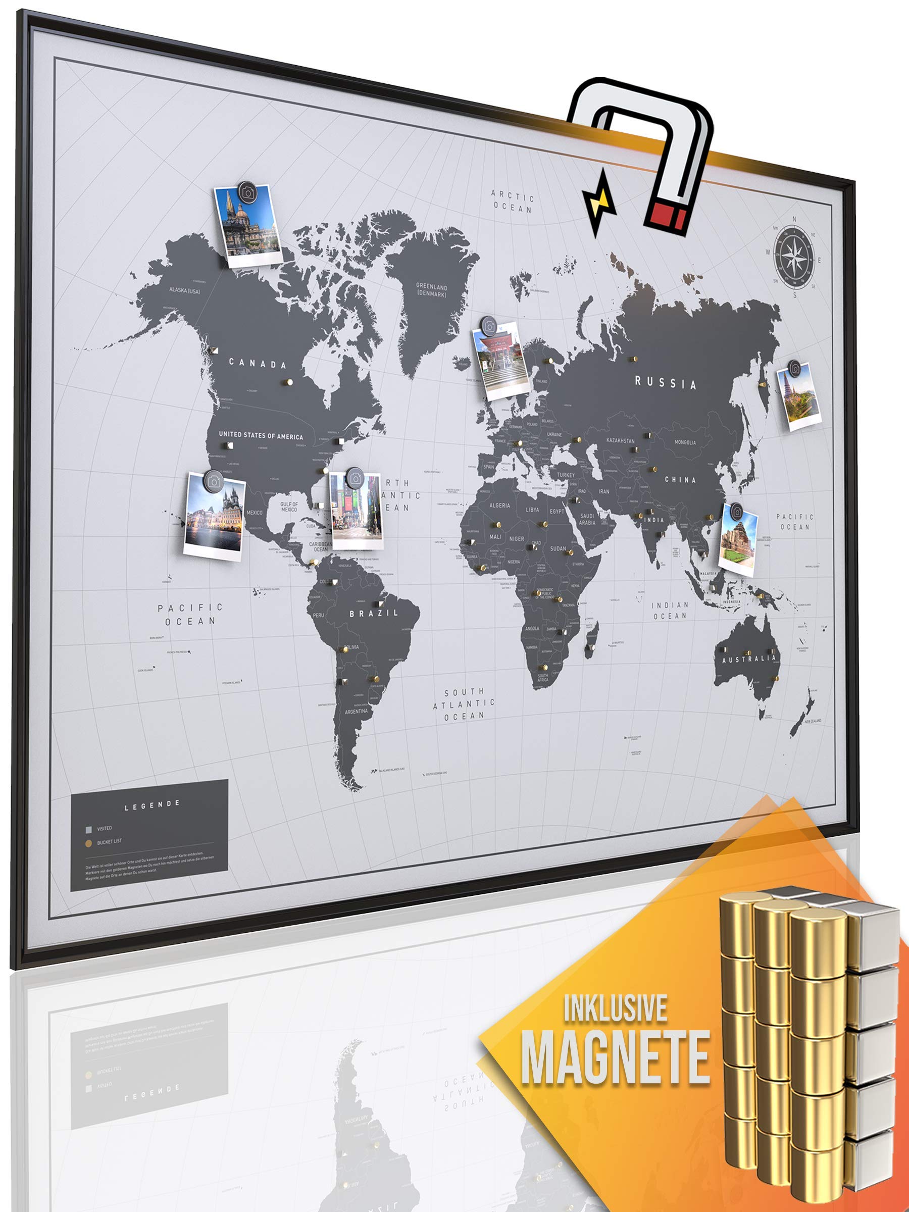 Buy VACENTURES Magnetic Pin Board World White Includes 2 x 15 Magnetic ...