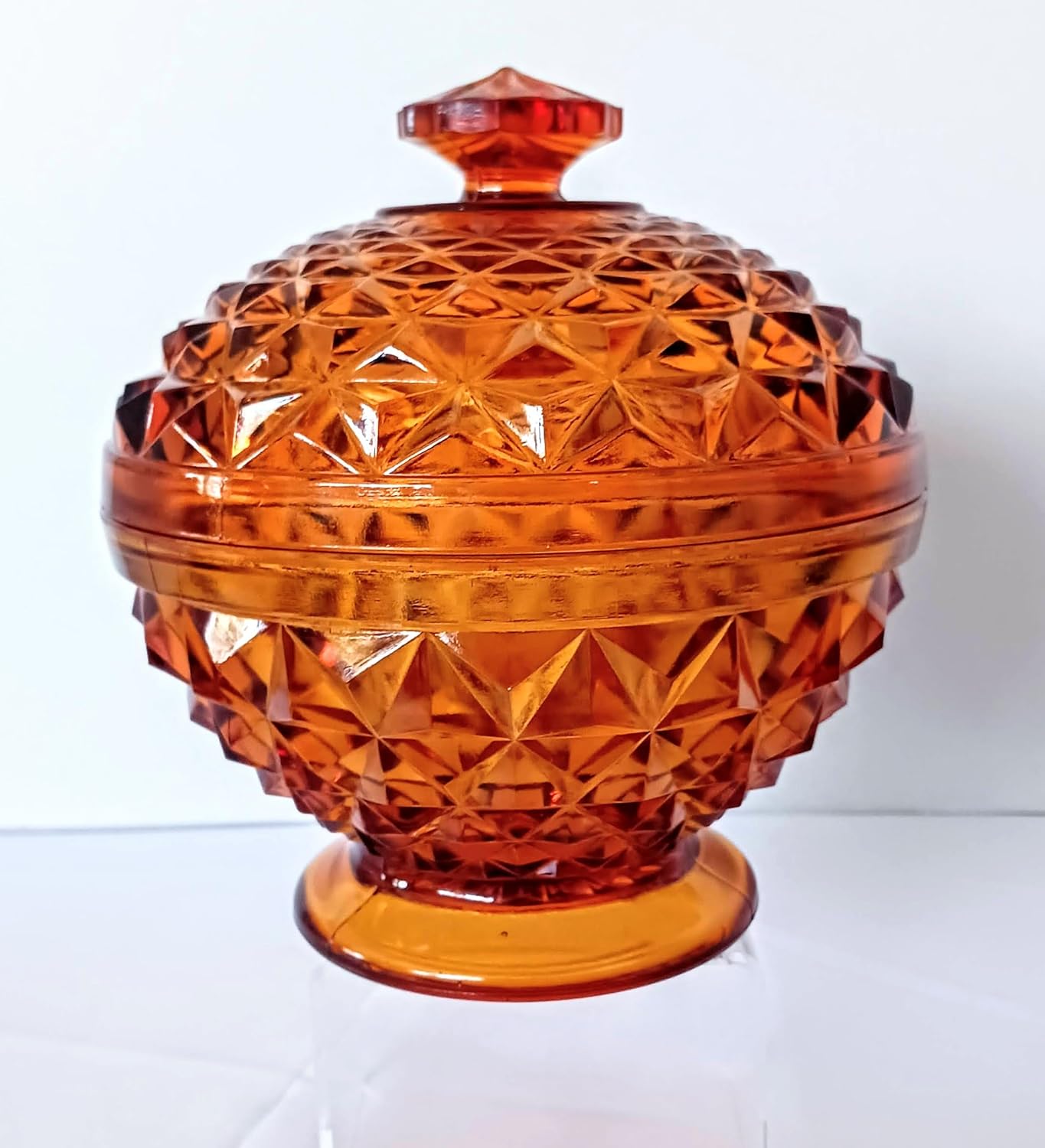 Amazon.com | Antique Amber Glass Covered Candy Dish, Diamond Point Cut ...