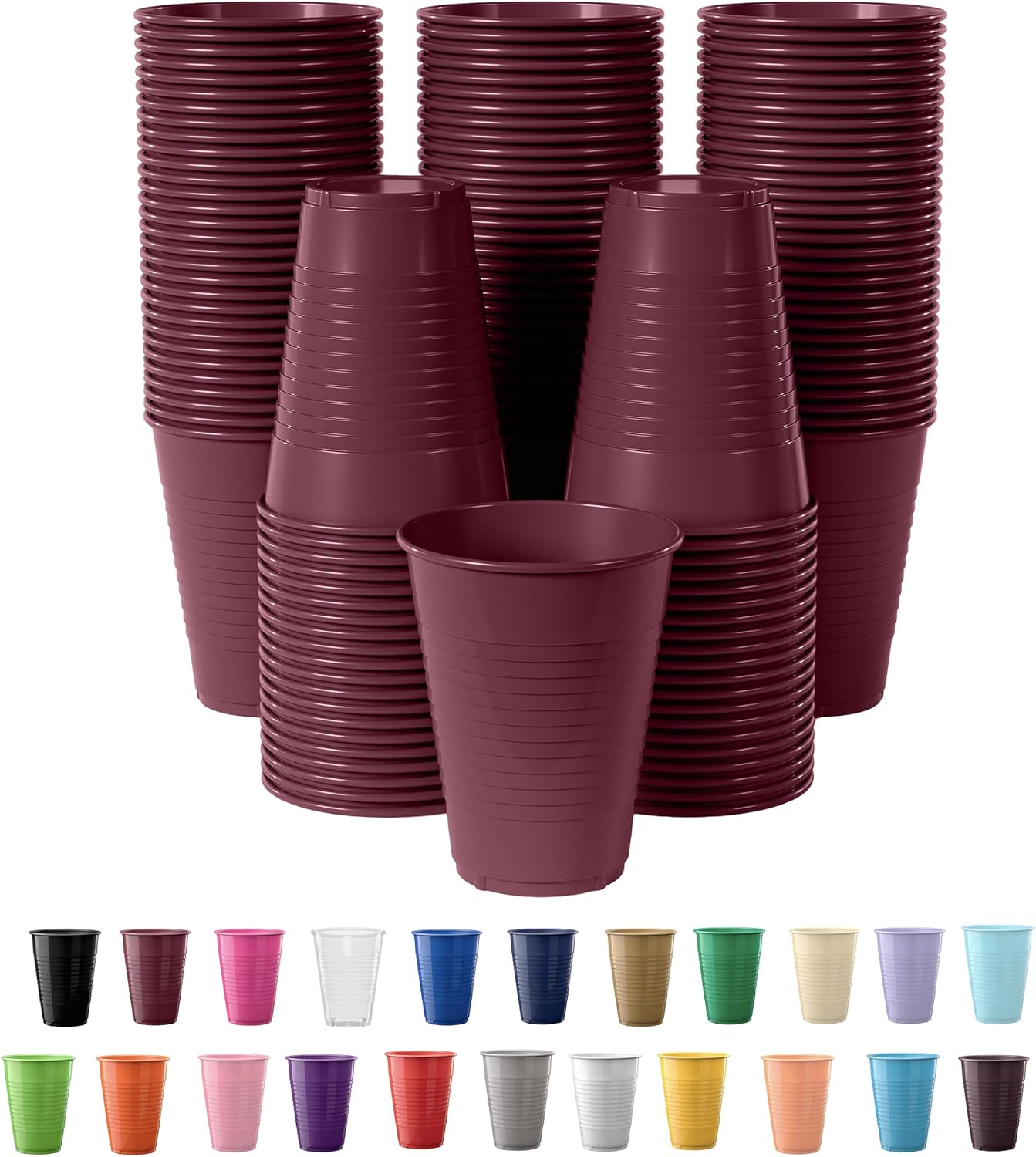 Amazon.com: Party Solids Burgundy Plastic Cups - 12 oz, Pack Of 100 ...