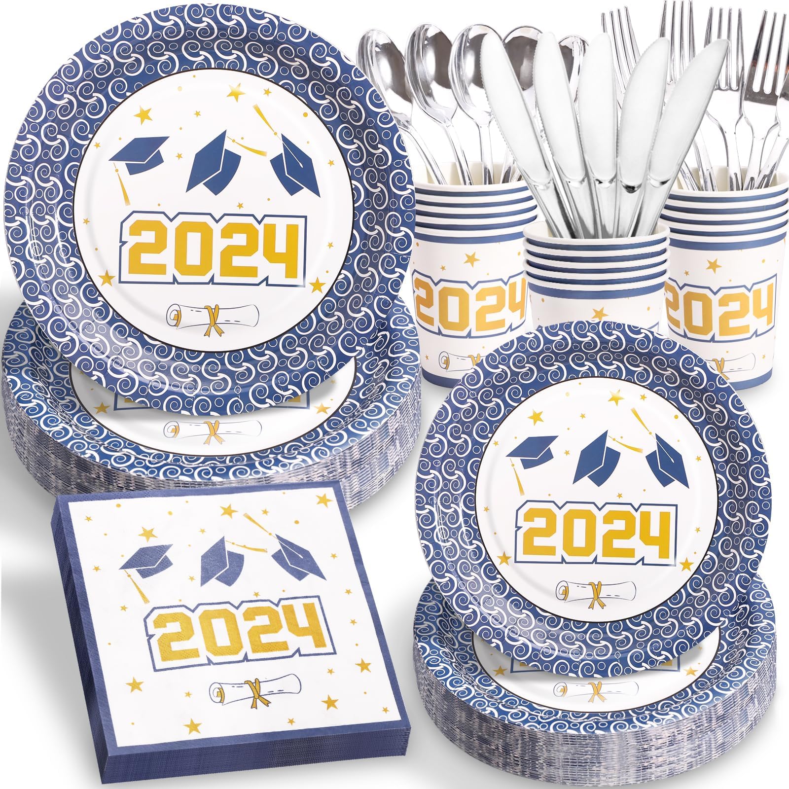 Amazon.com: BONSINY 175Pcs Graduation Plates and Napkins 2024 - Blue ...