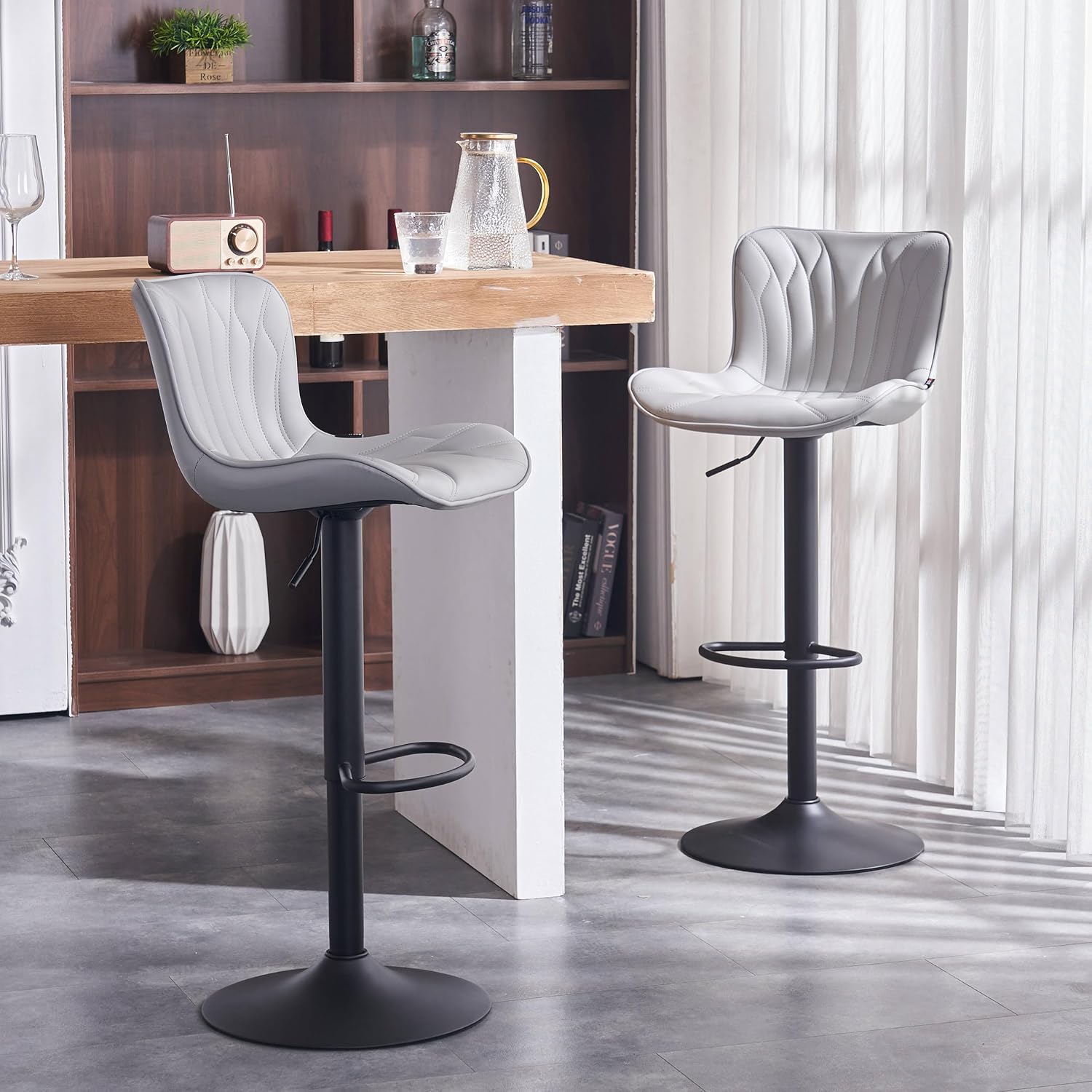 Amazon.com: YOUNIKE Bar Stools Grey Set of 2 Faux Leather Counter ...